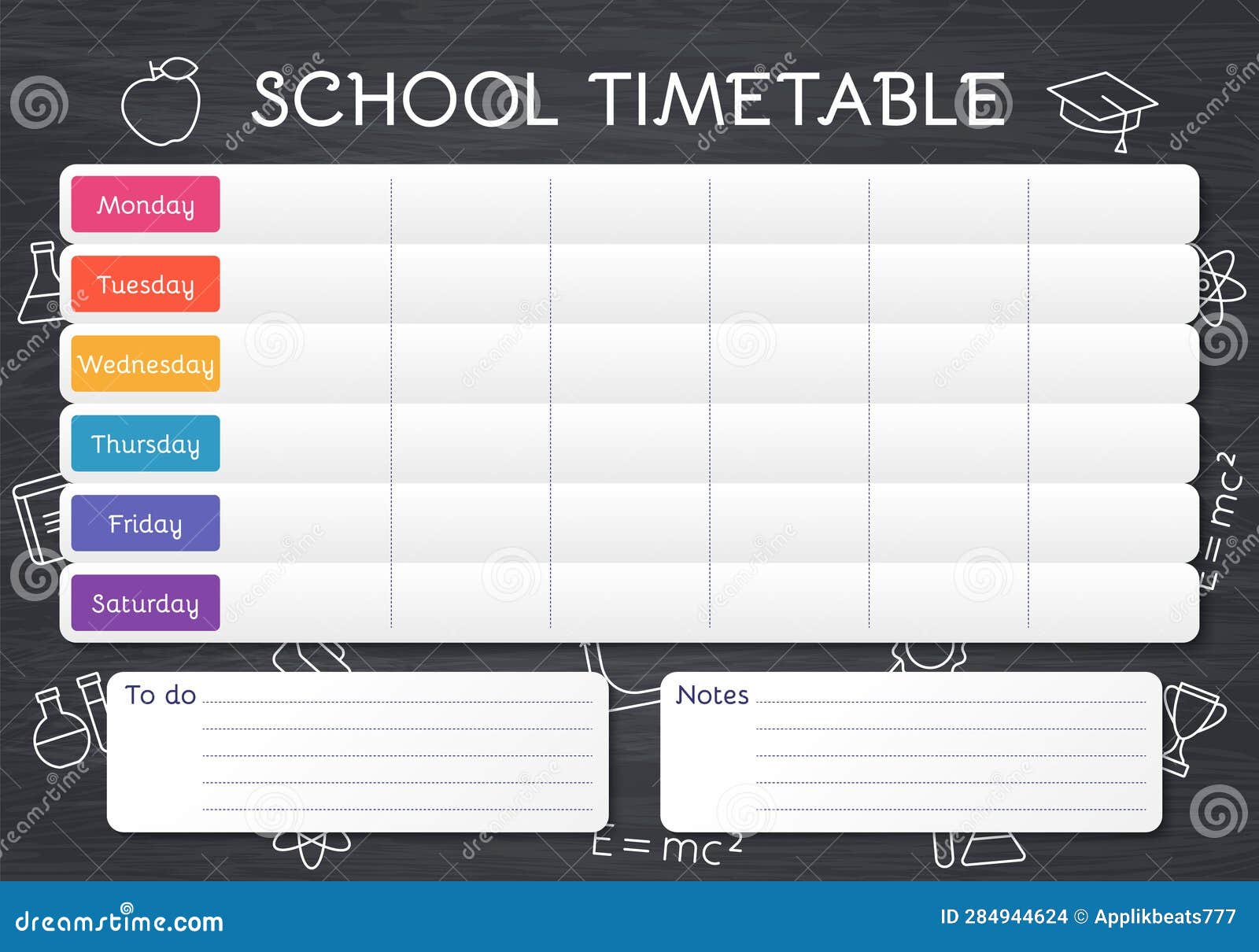 School Schedule. Timetable for Lessons on Blackboard. Vector ...