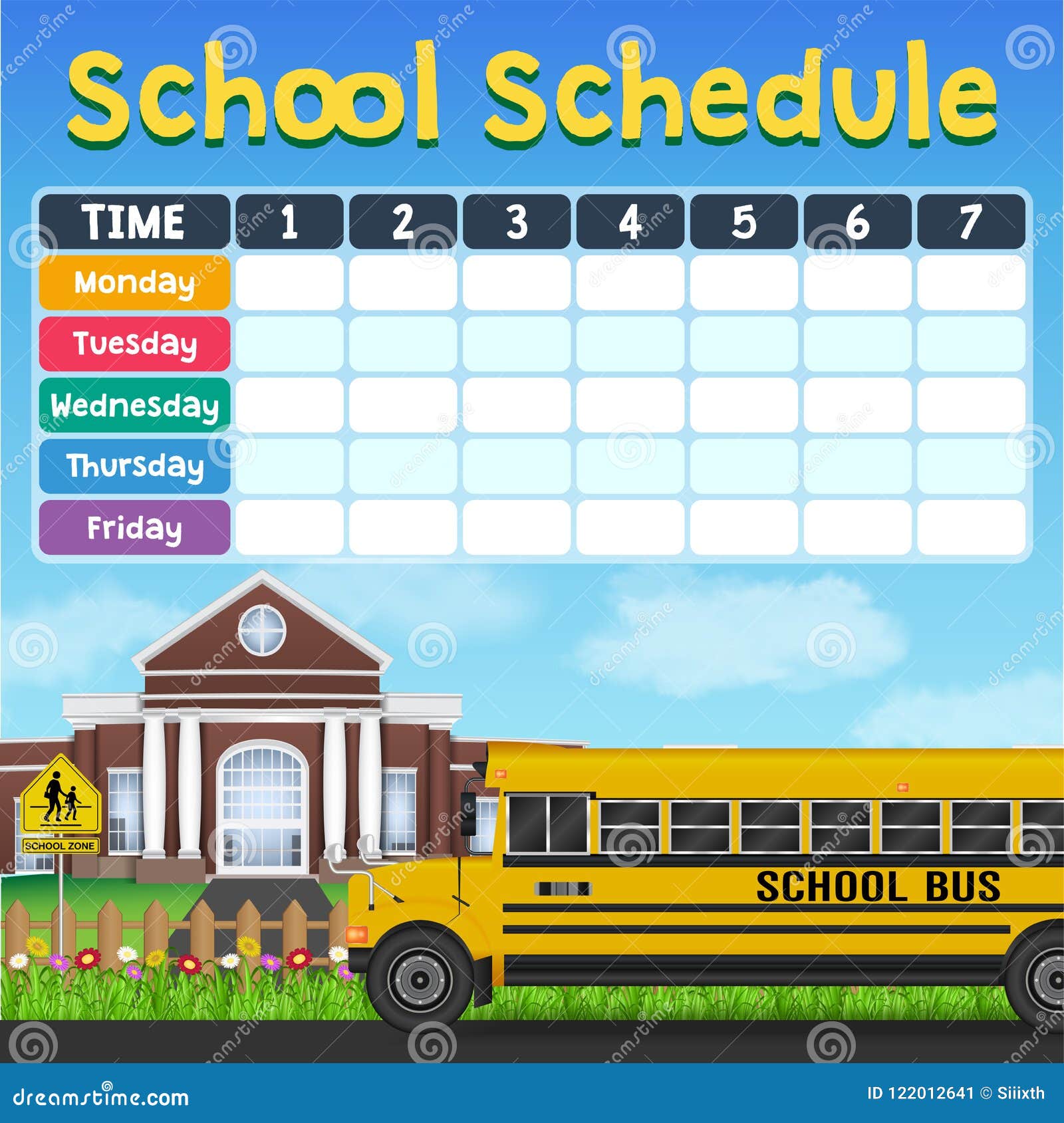 School Schedule. Minimalist Weekly Planner. Sheet Of Paper With The ...
