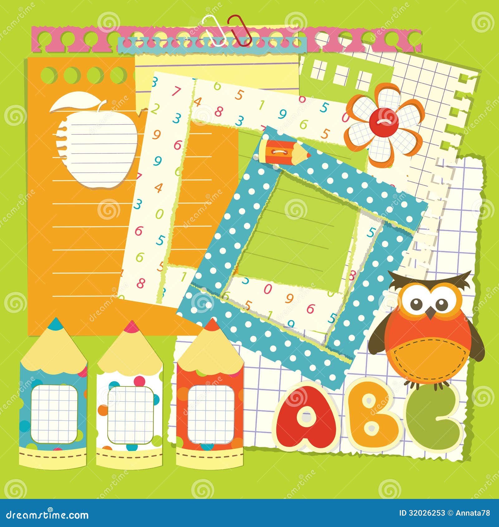 School scrapbook set stock vector. Illustration of education - 32026253