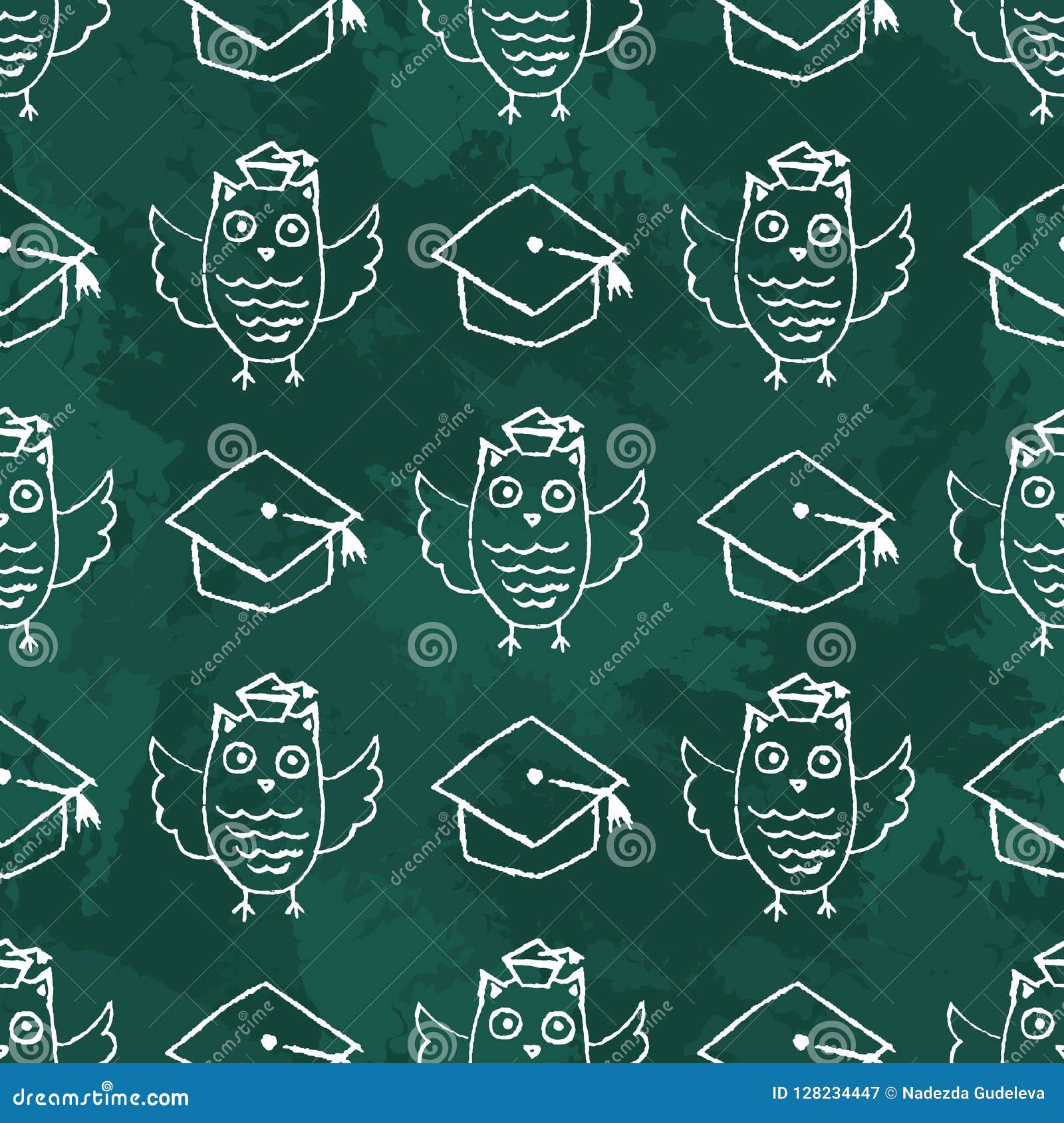 School Seamless Pattern of Academic Cap and Owl. Stock Illustration ...