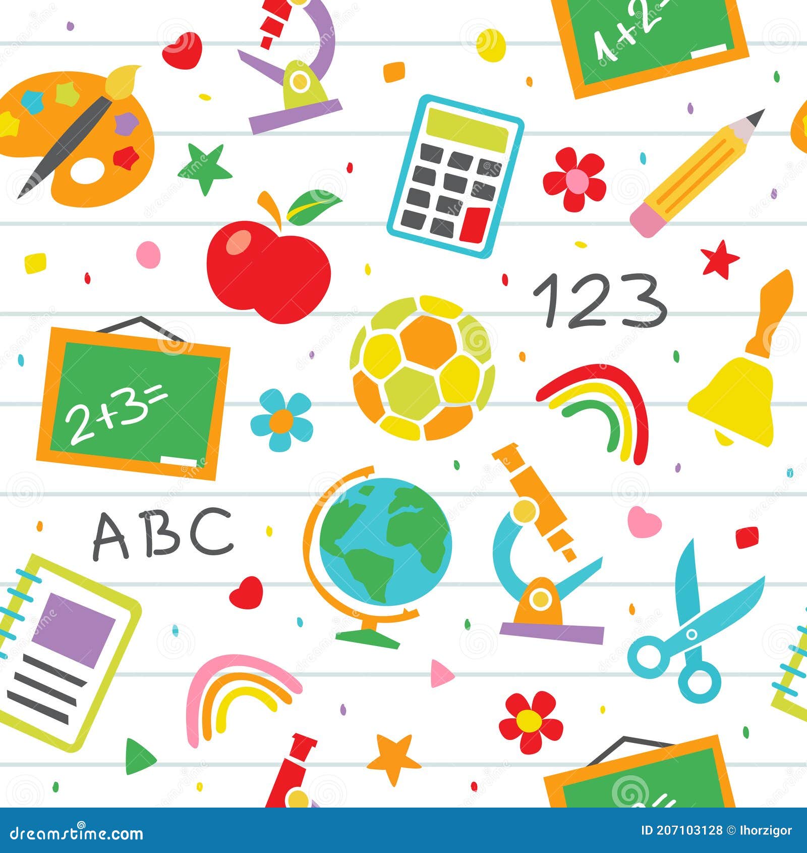 School Seamless Pattern Childish School Vector Background in Flat Style ...