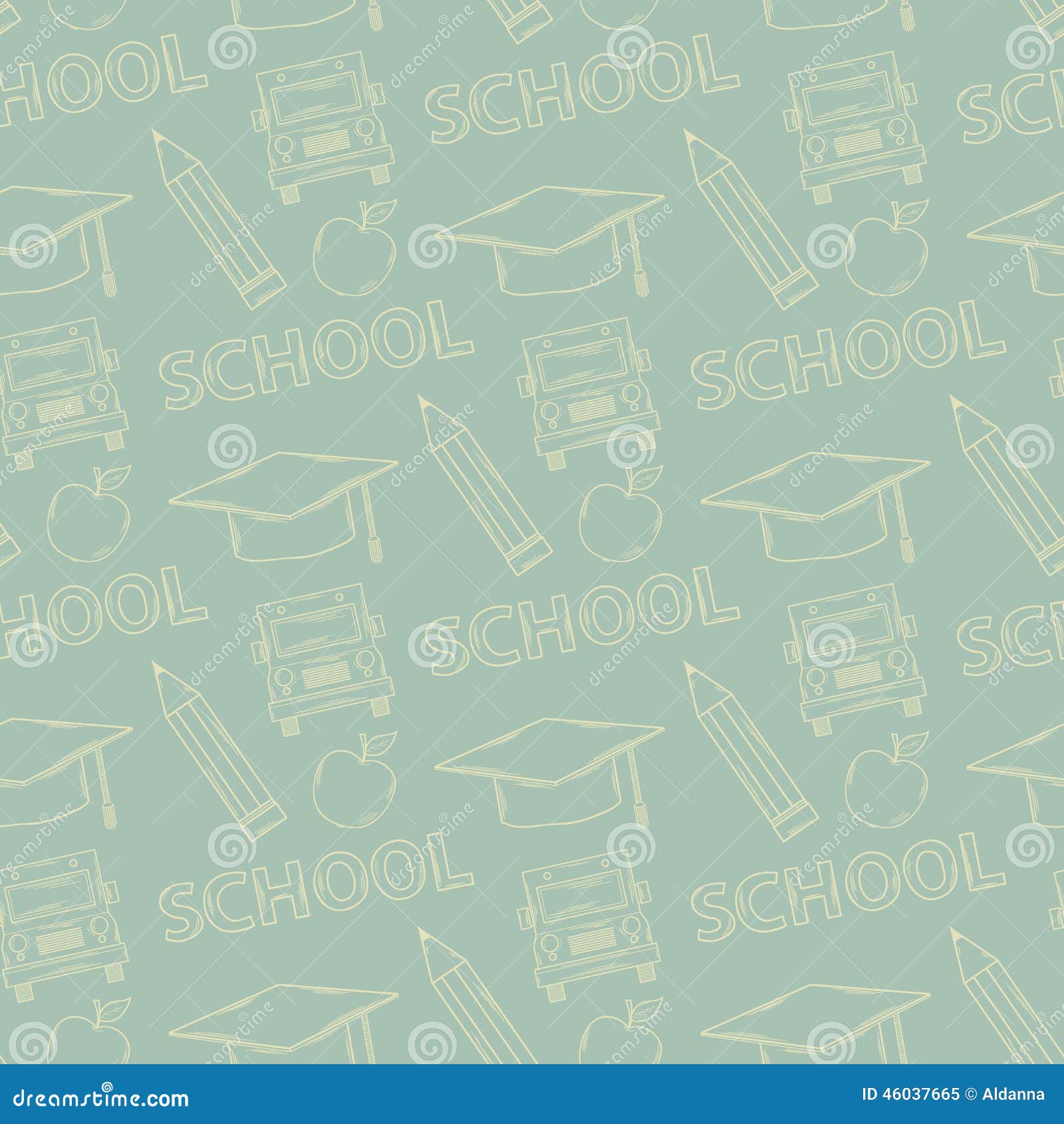 School Seamless Pattern on a Green Background Stock Vector ...