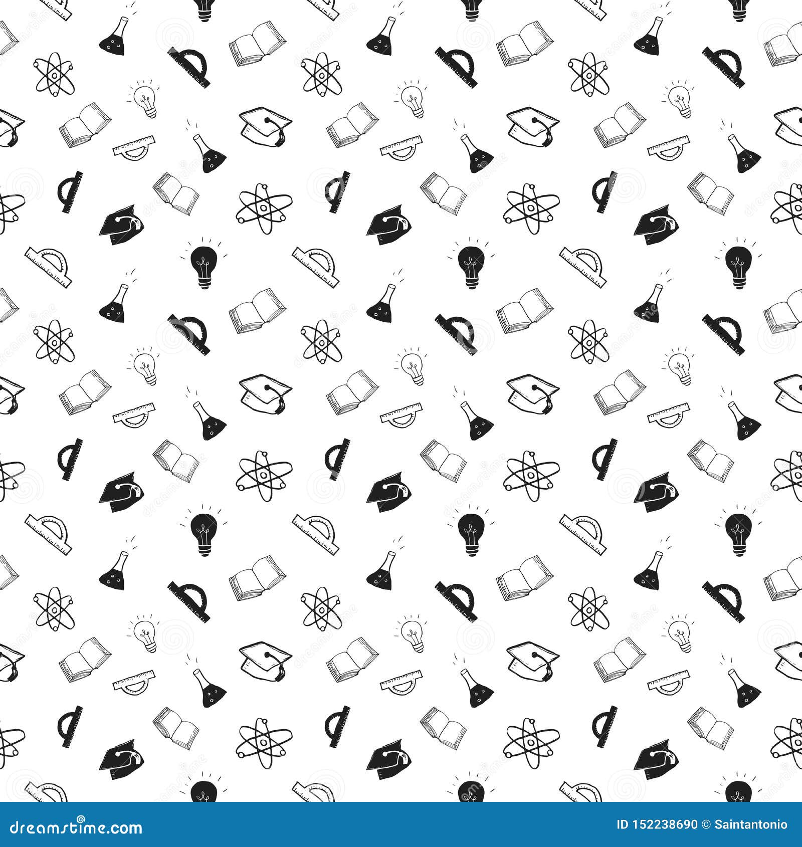 School Seamless Pattern Hand Drawn Doodles, Vector Illustration Stock ...