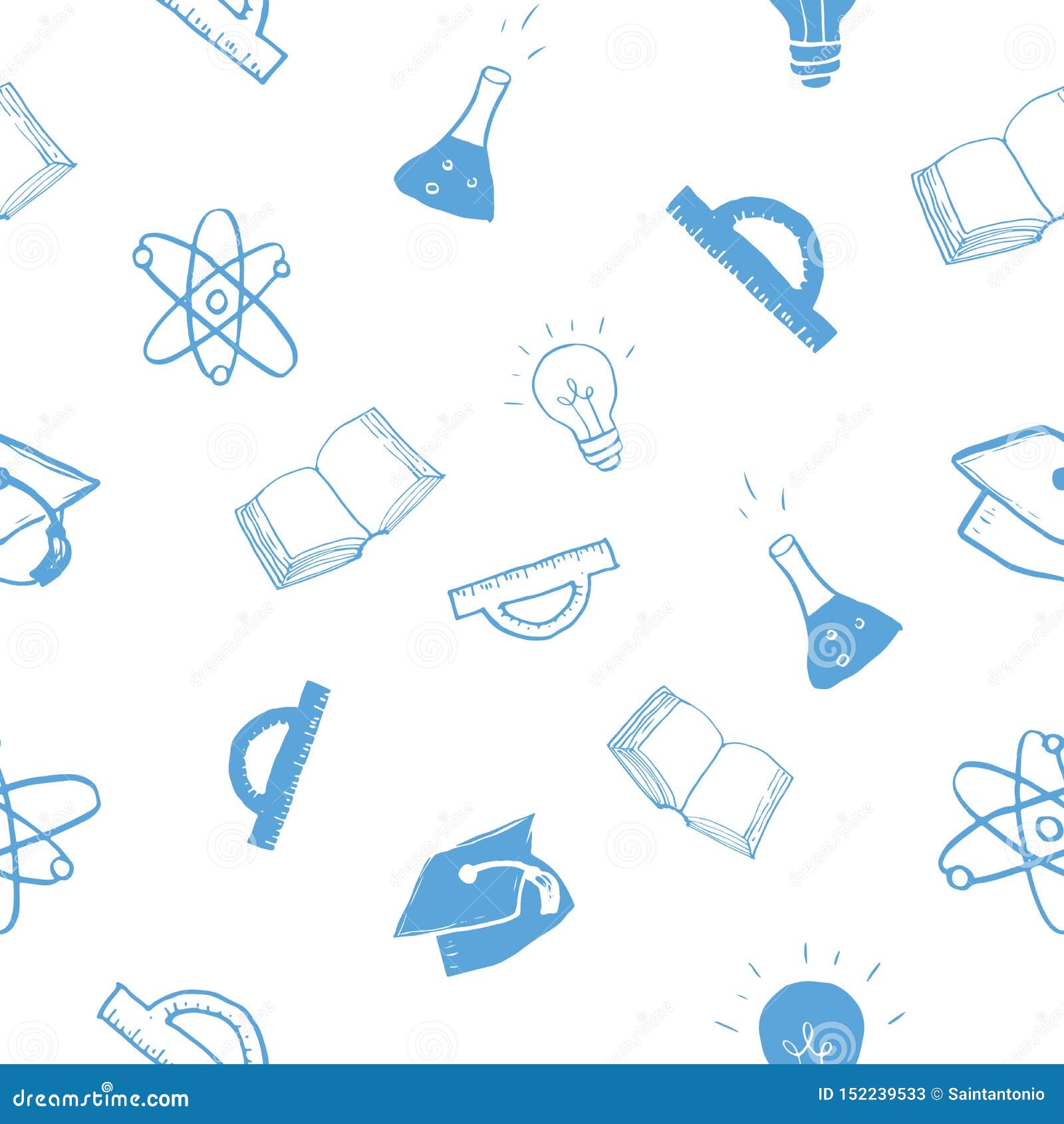 School Seamless Pattern Hand Drawn Doodles, Vector Illustration Stock ...