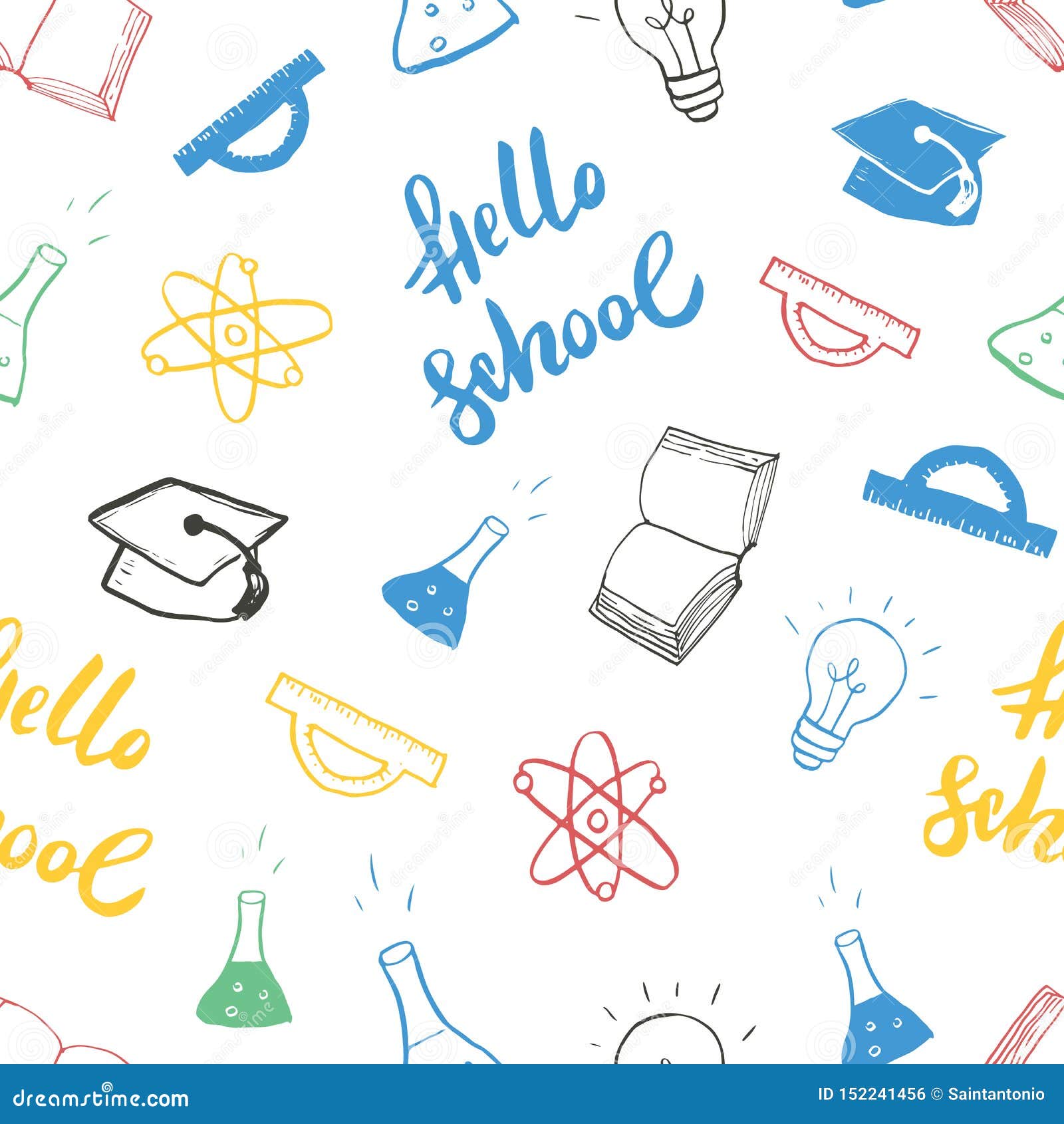 School Seamless Pattern Hand Drawn Doodles, Vector Illustration Stock ...