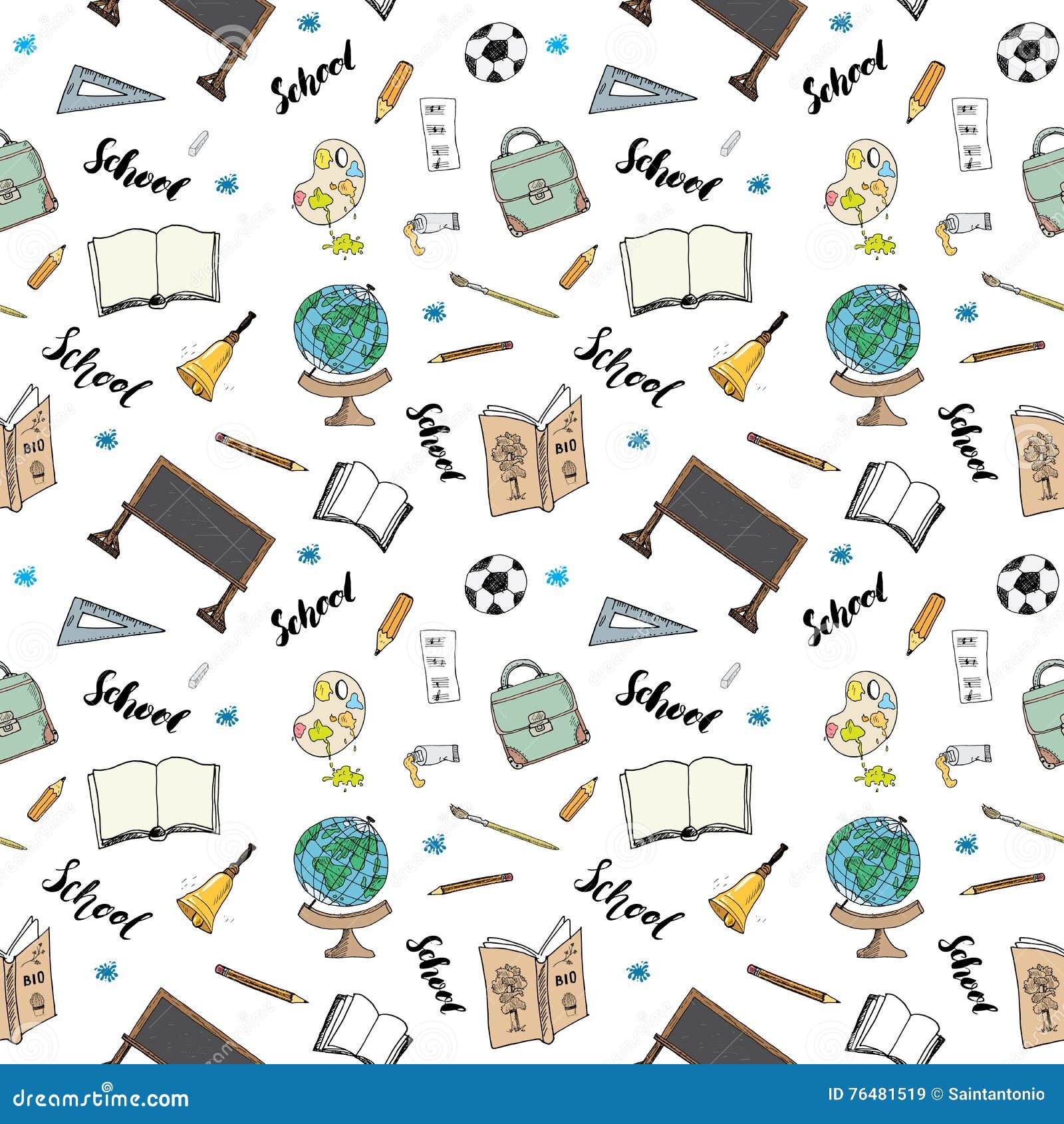School Seamless Pattern HandDrawn Doodles, Vector Illustration Stock ...