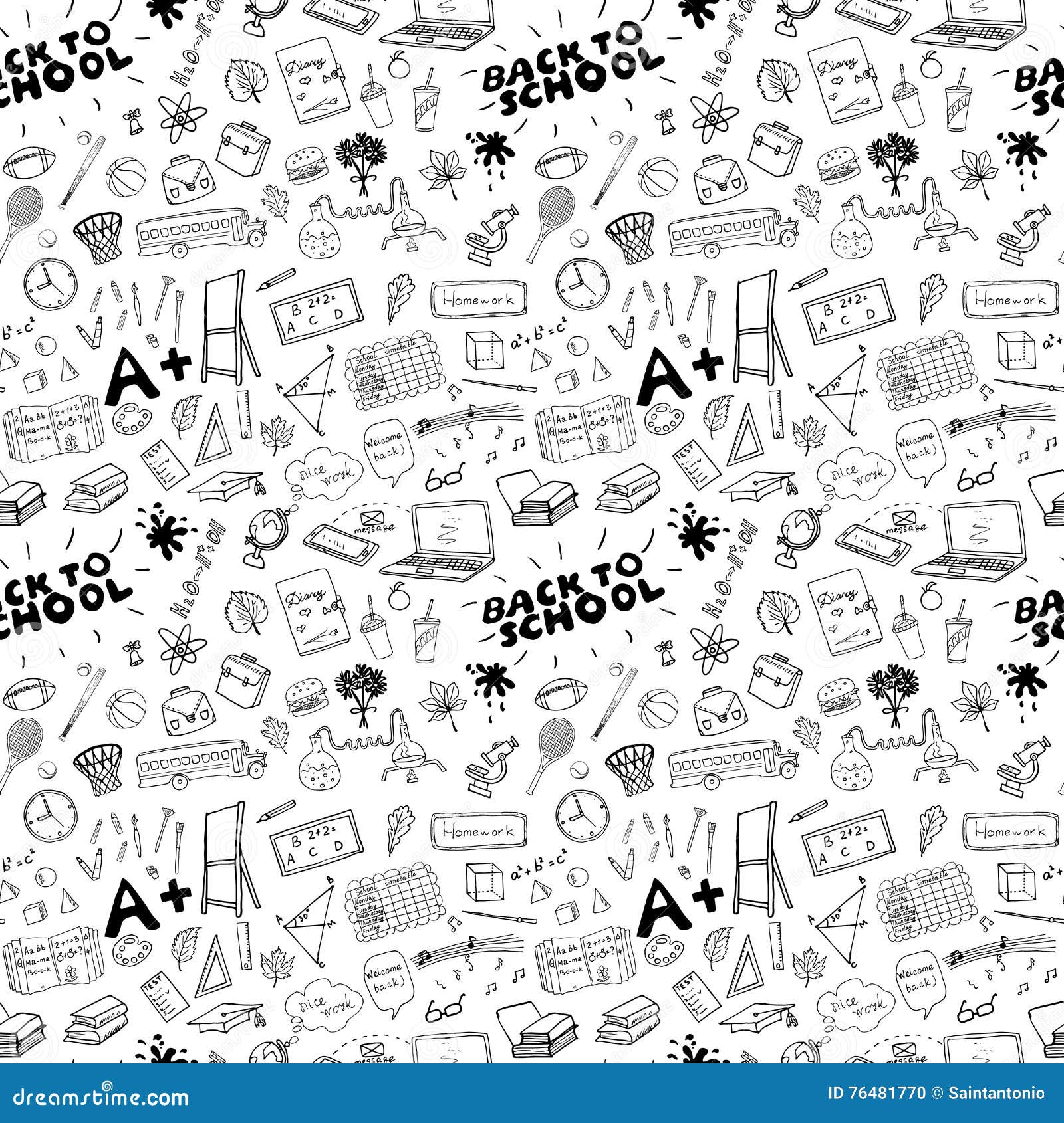 School Seamless Pattern HandDrawn Doodles, Vector Illustration Stock ...