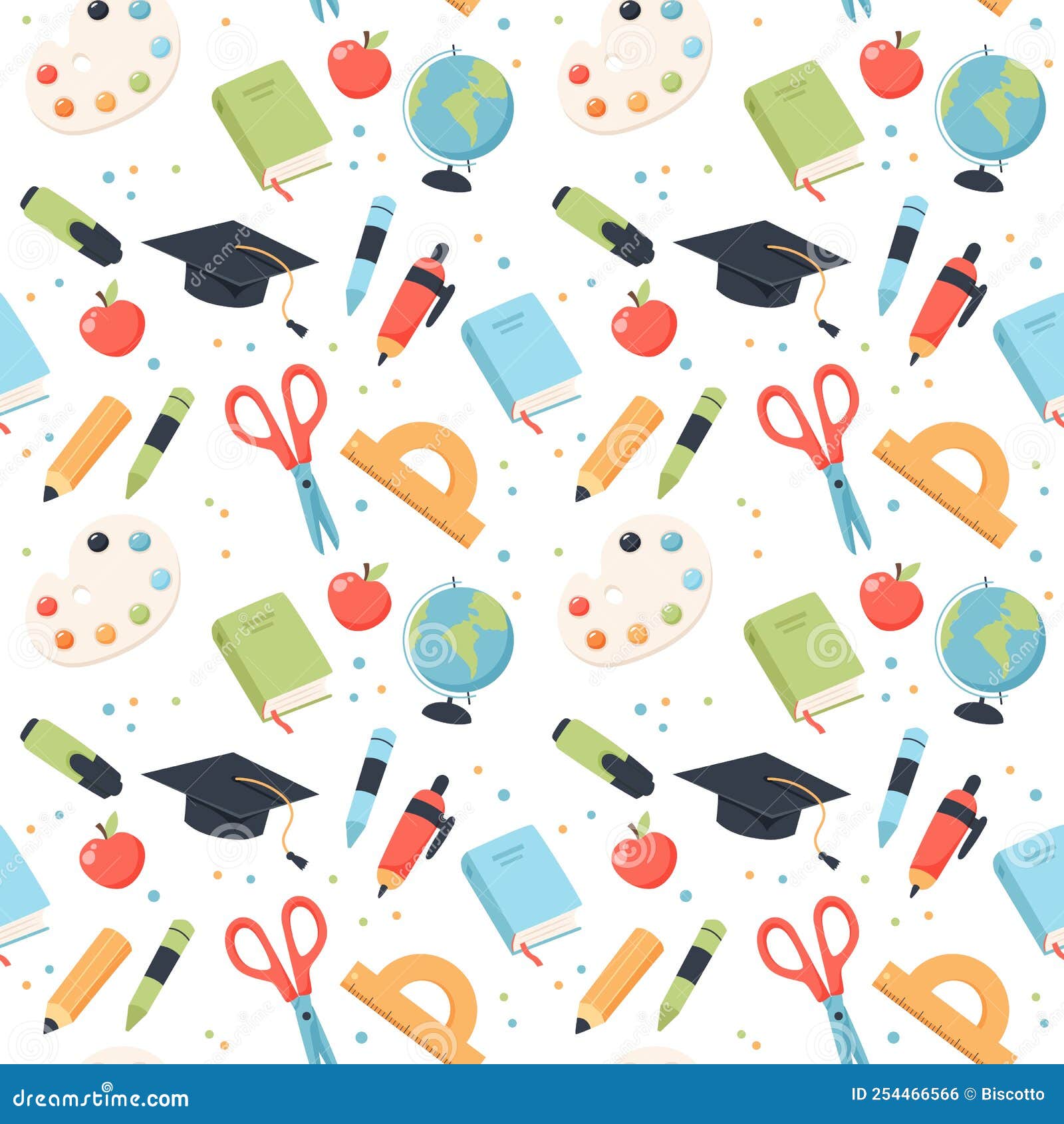 School Seamless Pattern. Supplies and Equipment for Learning. Cute ...