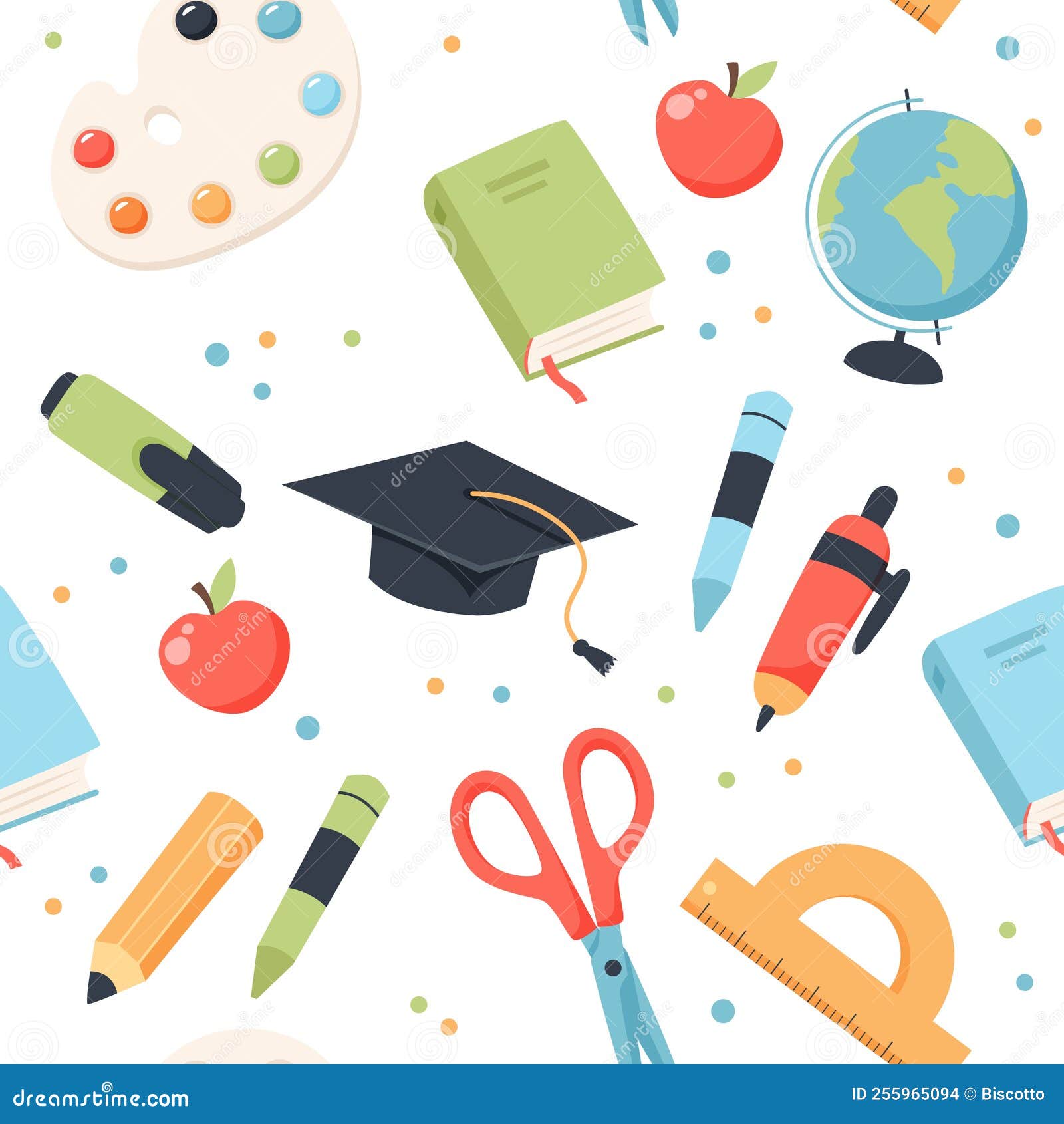 School Seamless Pattern. Supplies and Equipment for Learning. Cute ...