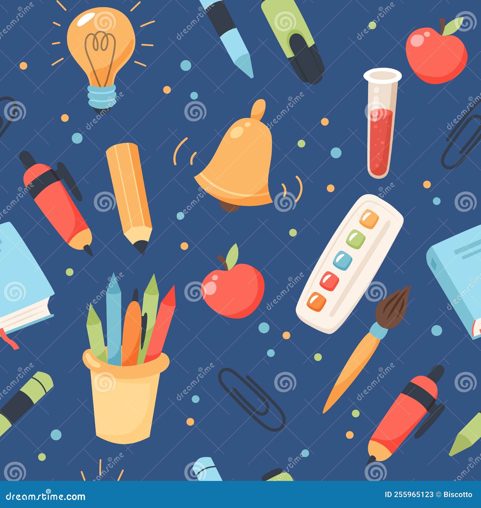 School Seamless Pattern. Supplies and Equipment for Learning. Cute ...