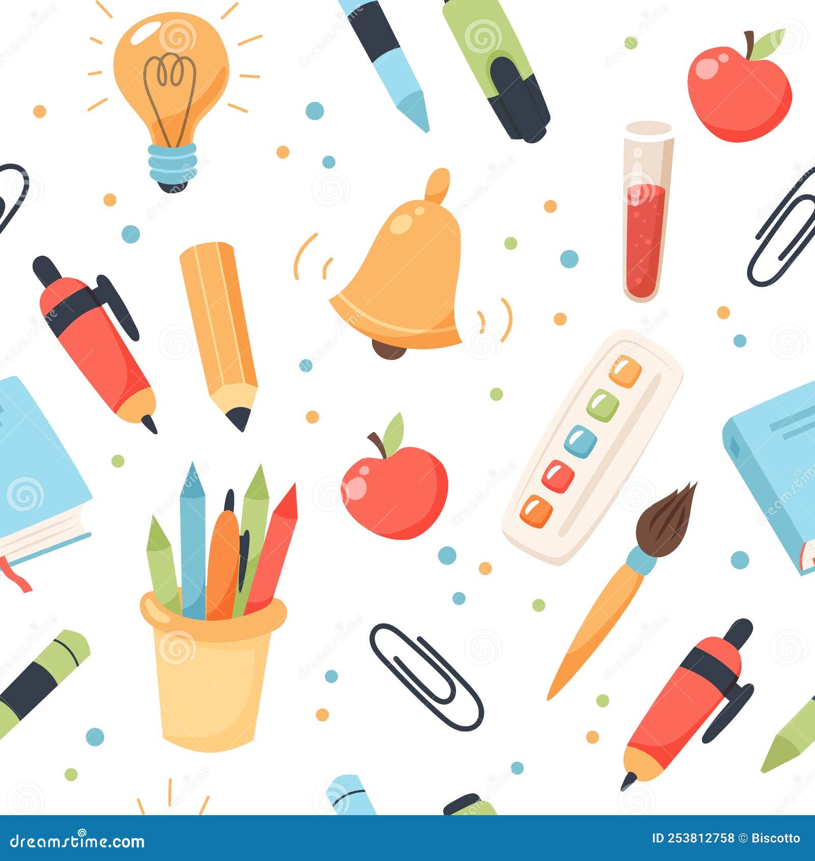 School Seamless Pattern. Supplies and Equipment for Learning. Cute ...