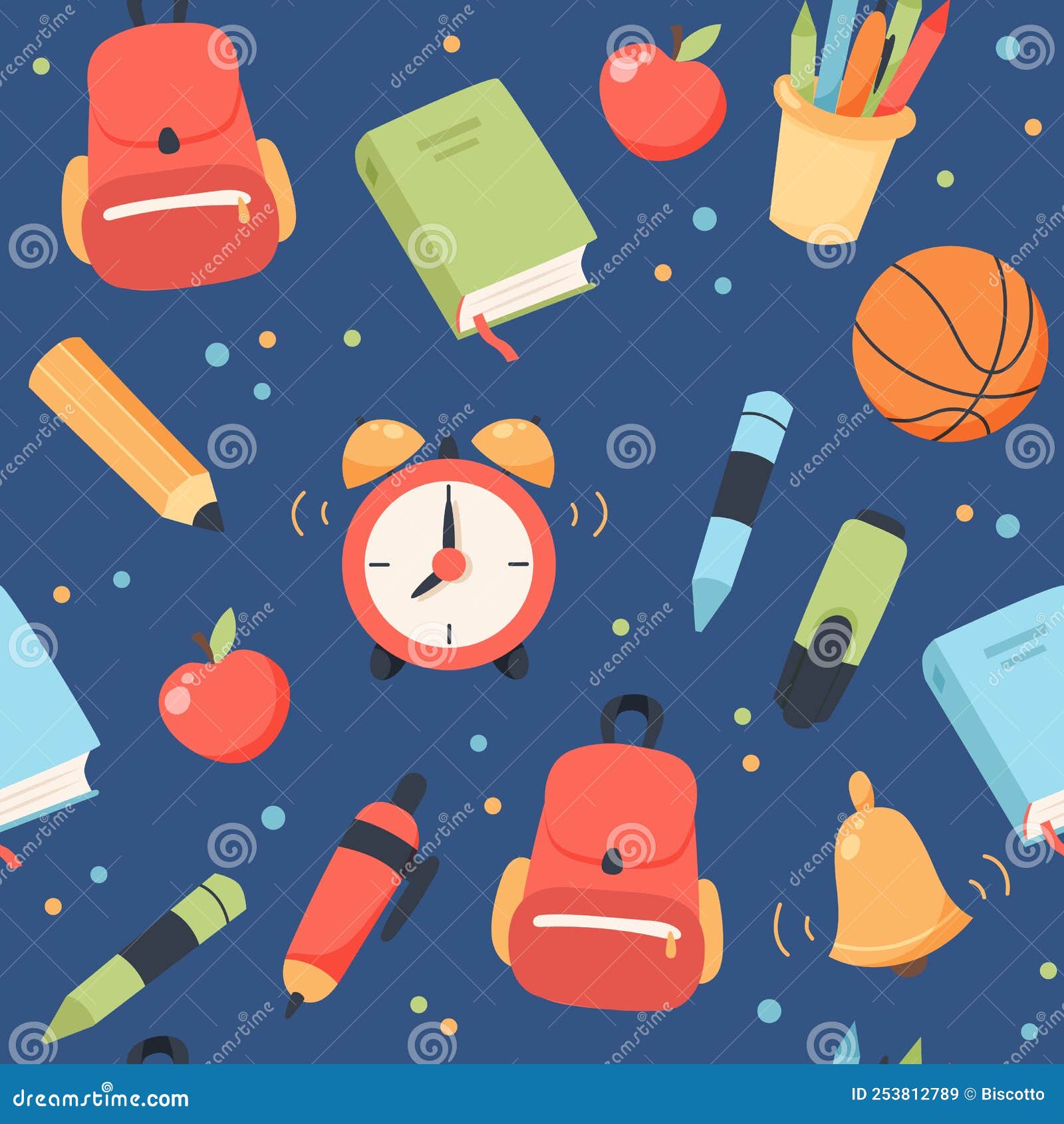 School Seamless Pattern. Supplies and Equipment for Learning. Cute ...