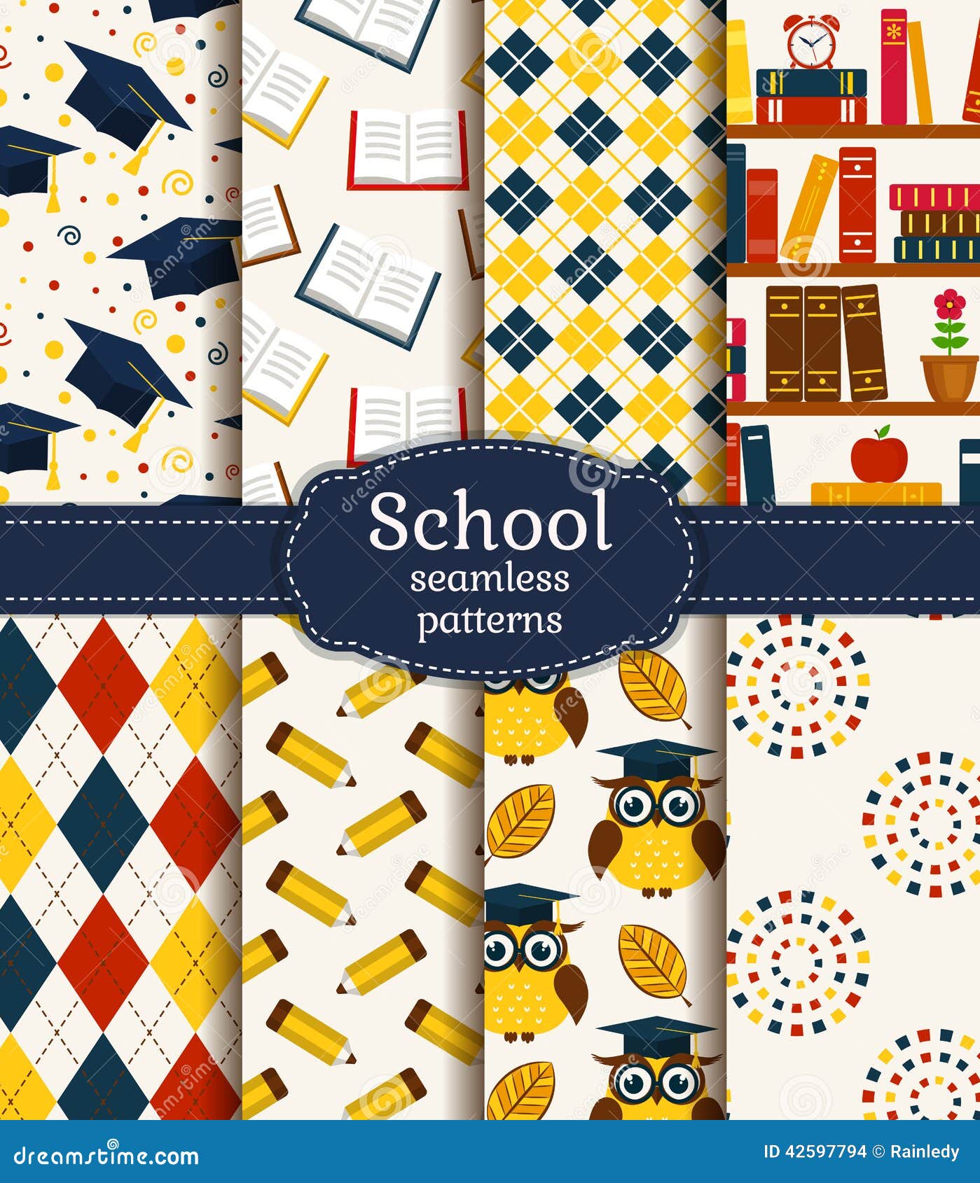 School Seamless Patterns. Vector Set. Stock Vector - Illustration of ...