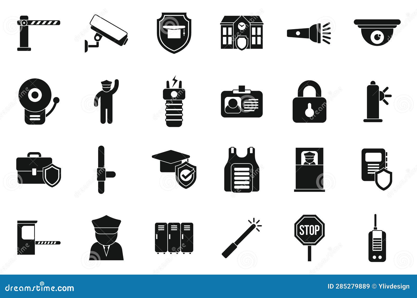 School Security Guard Icons Set Simple Vector. CCtv Agent Stock ...