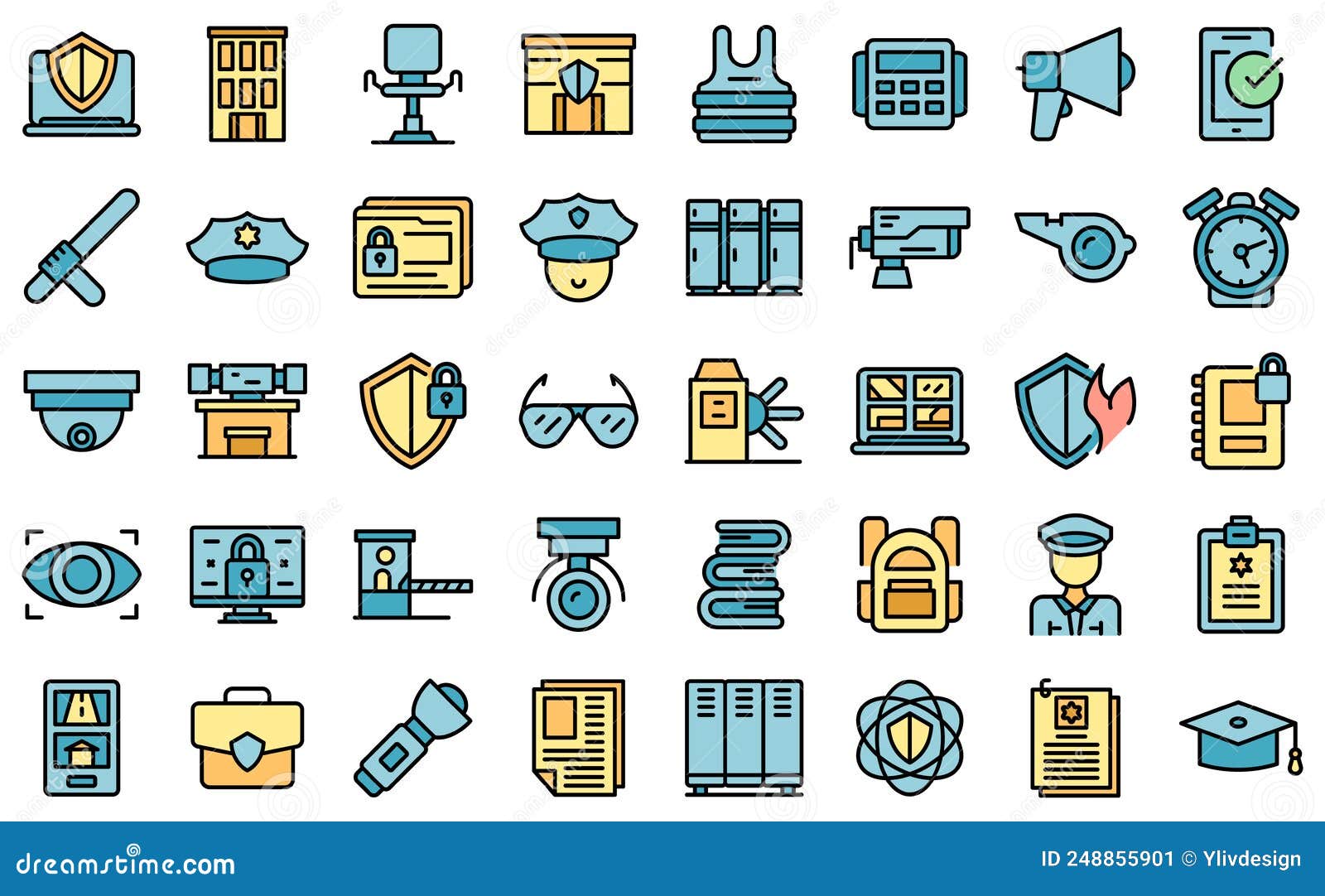 School Security Guard Icons Set Vector Flat Stock Vector - Illustration ...