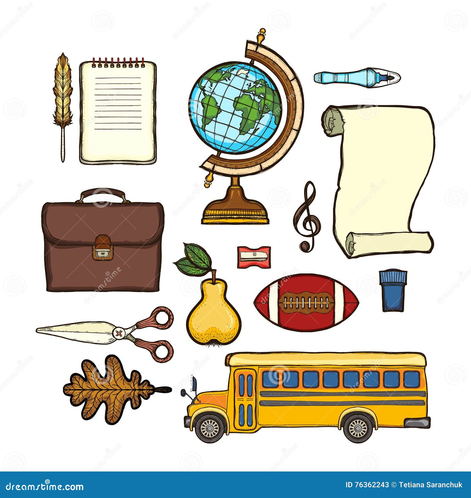 School Set Isolated on White Background. Stock Vector - Illustration of ...