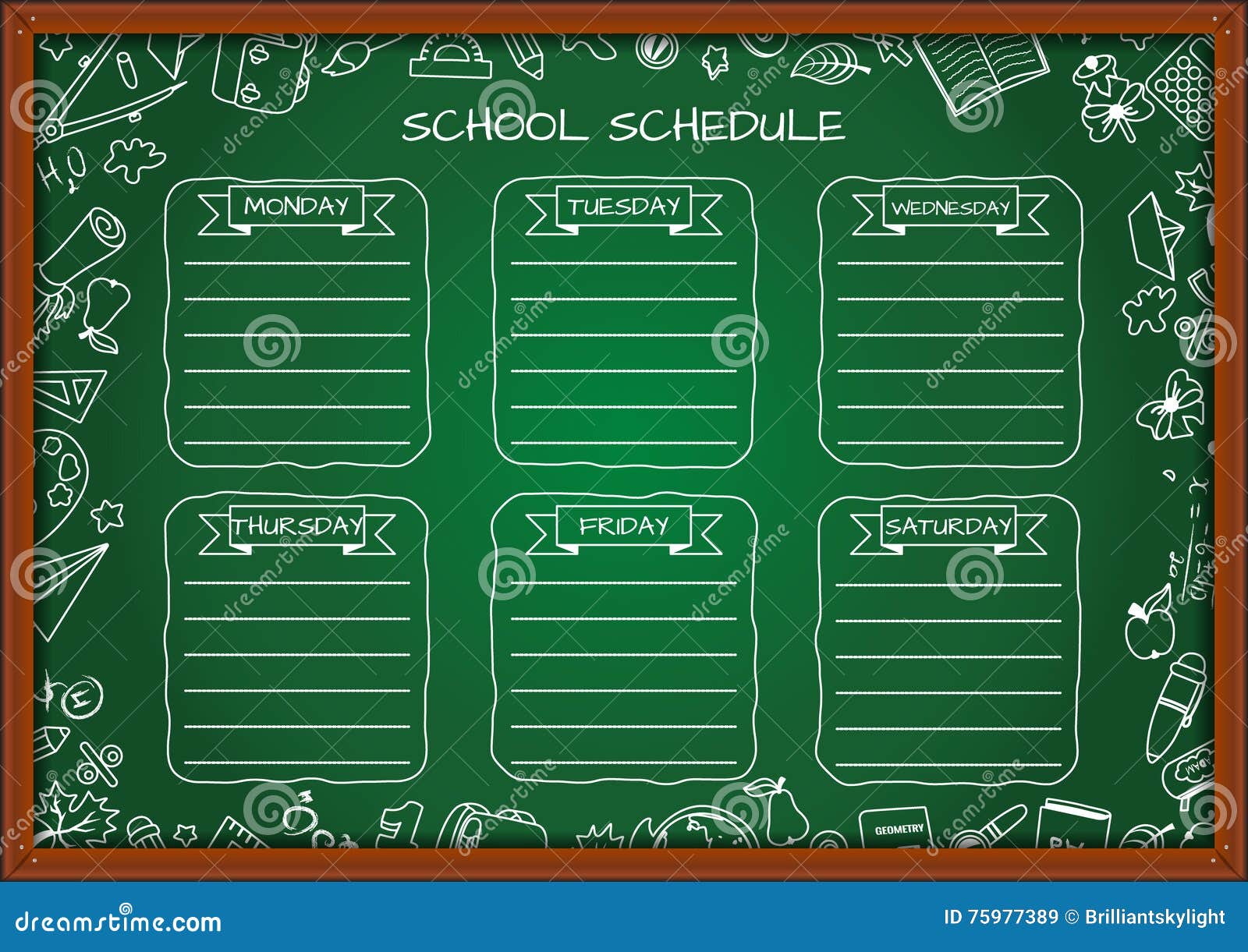 School Shedule for a Week on Blackboard Stock Vector - Illustration of ...