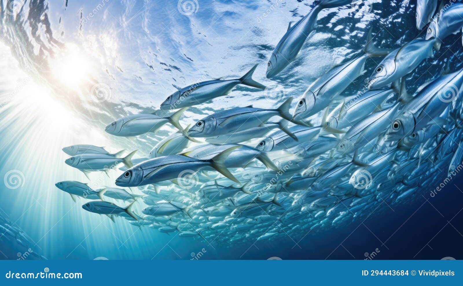 School of Silver Fish Swimming in Unison in the Ocean Stock ...