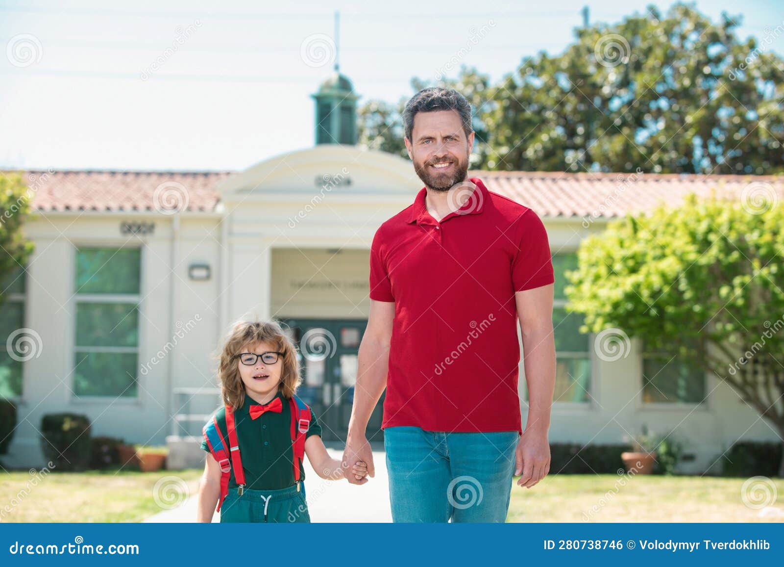 School Son Boy Going To School with Father. Stock Photo - Image of ...
