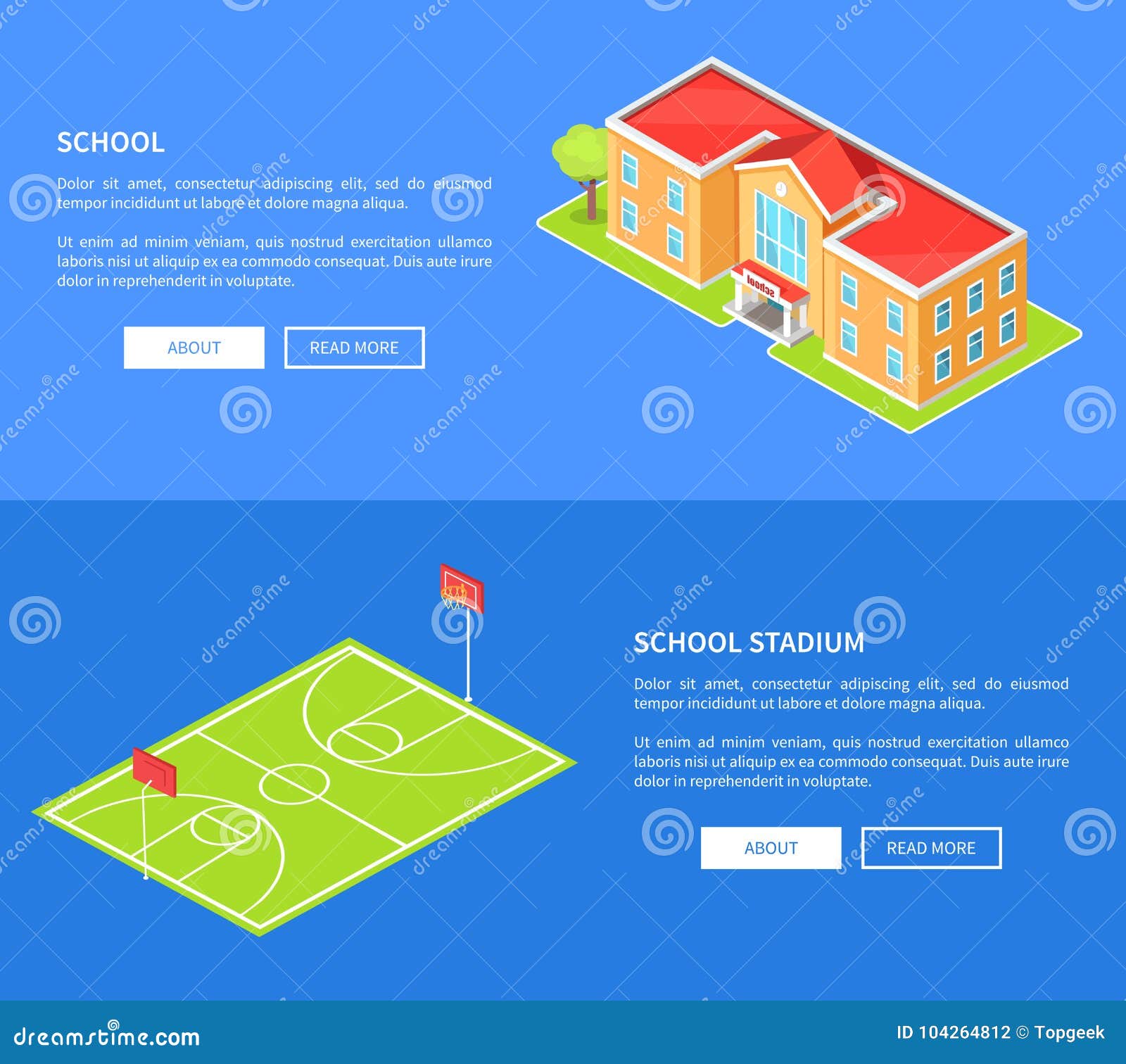 School Stadium and Educational Establishment 3D Stock Vector ...