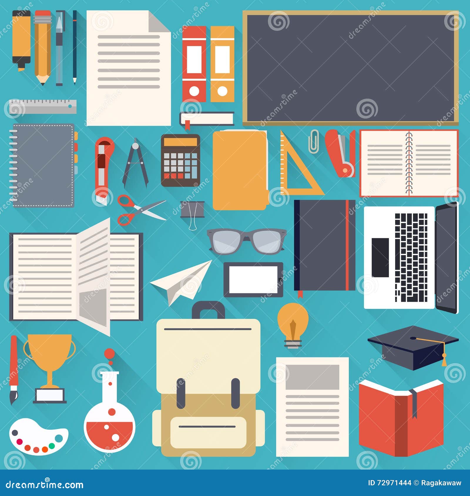 School Stationary Flat Design Object Stock Vector - Illustration of ...