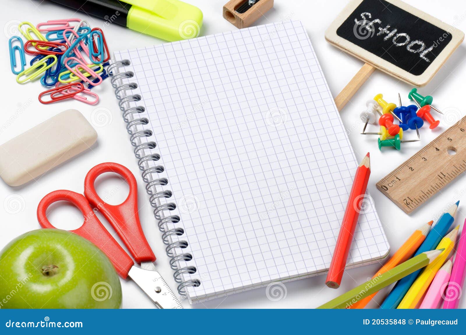 School stationery stock photo. Image of bulletin, apple - 20535848