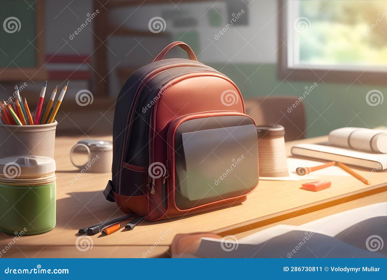 School Still Life with a Briefcase and Study Supplies on a Table, AI ...