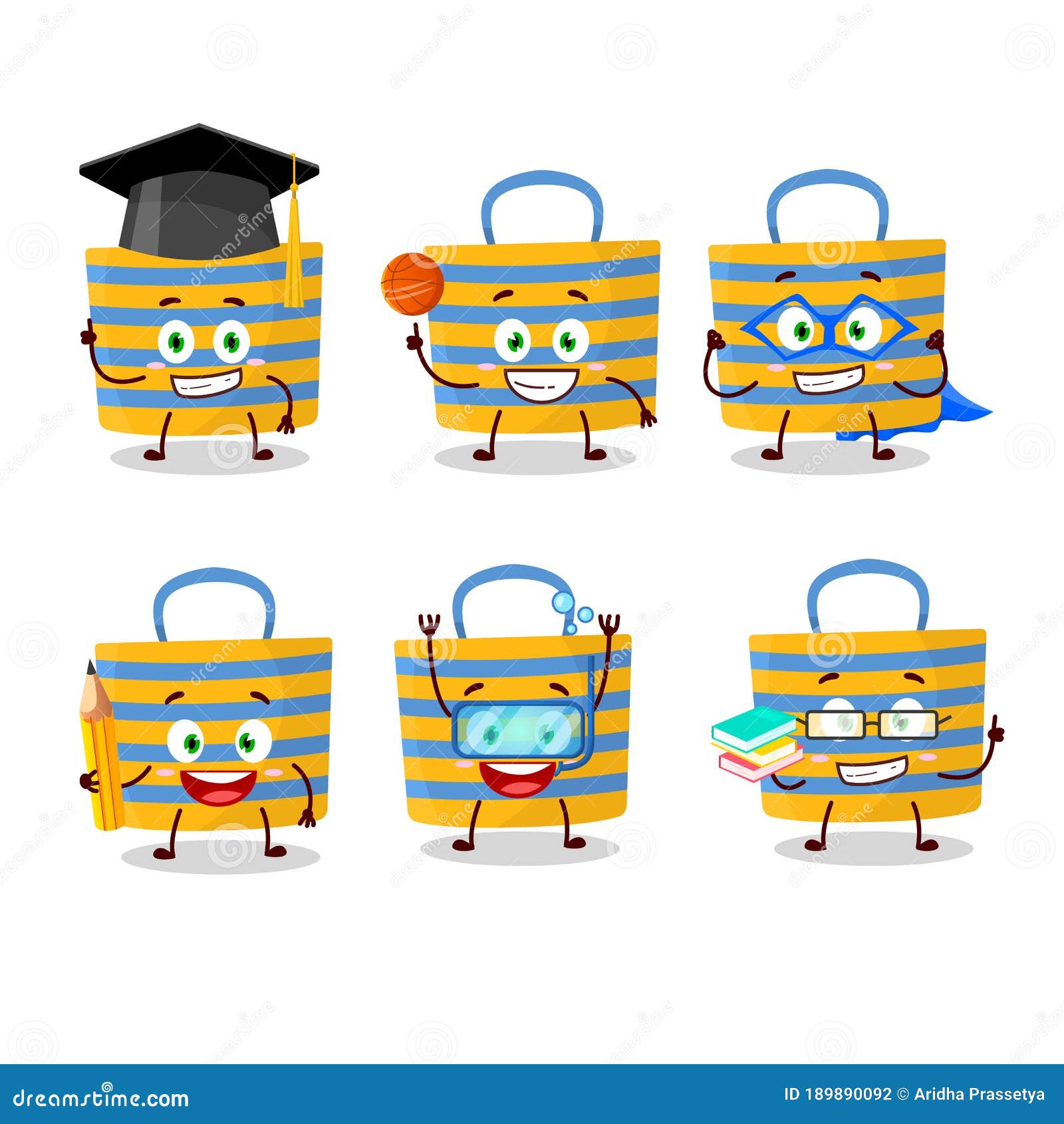 School Student of Beach Bag Cartoon Character with Various Expressions ...
