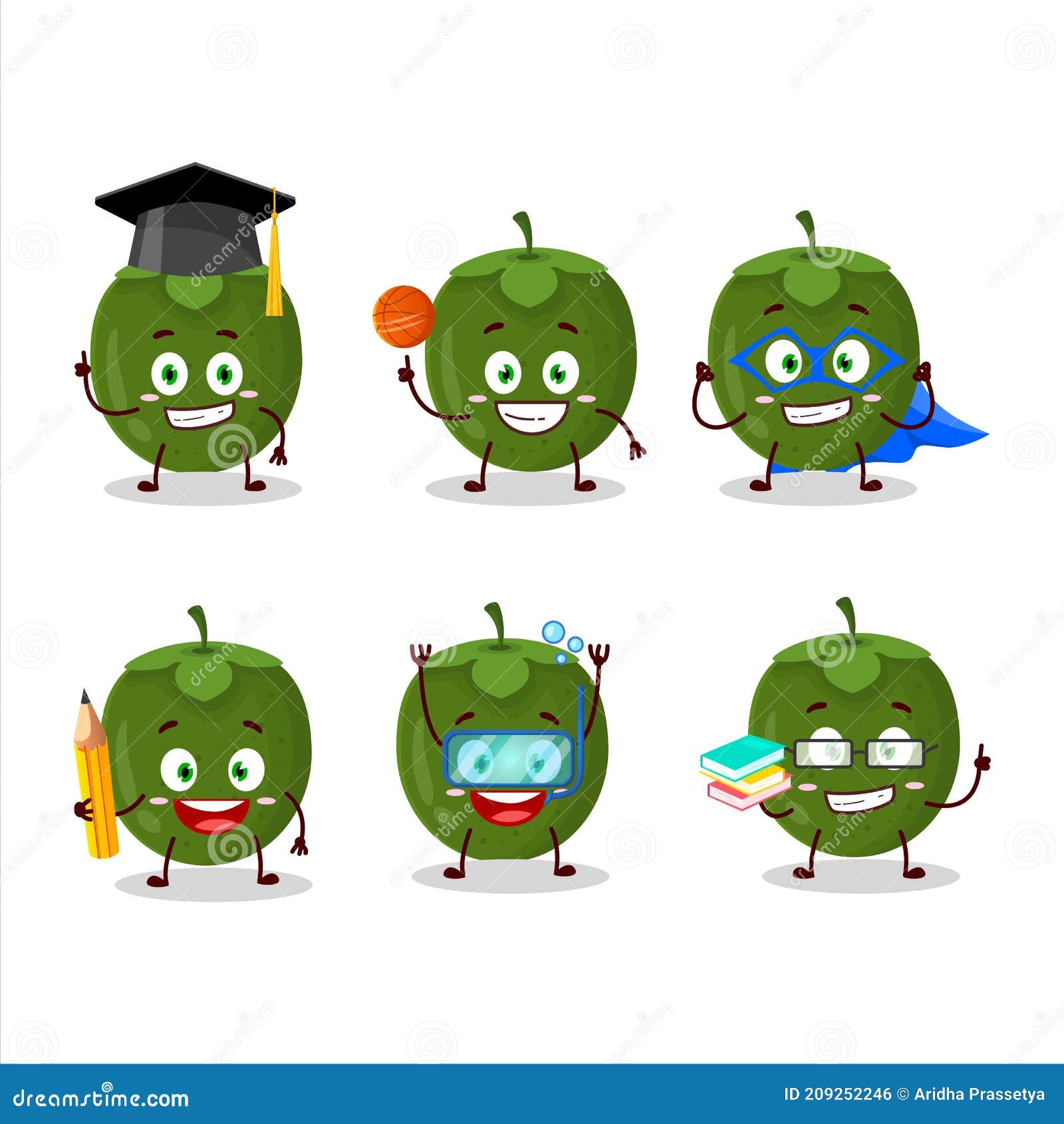 School Student of Black Sapote Cartoon Character with Various ...