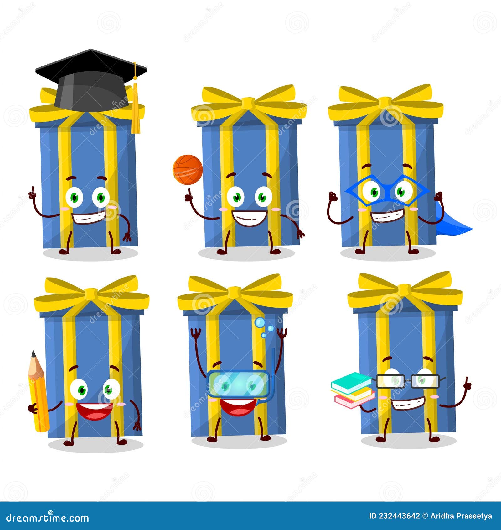 School Student of Blue Long Gift Box Cartoon Character with Various ...