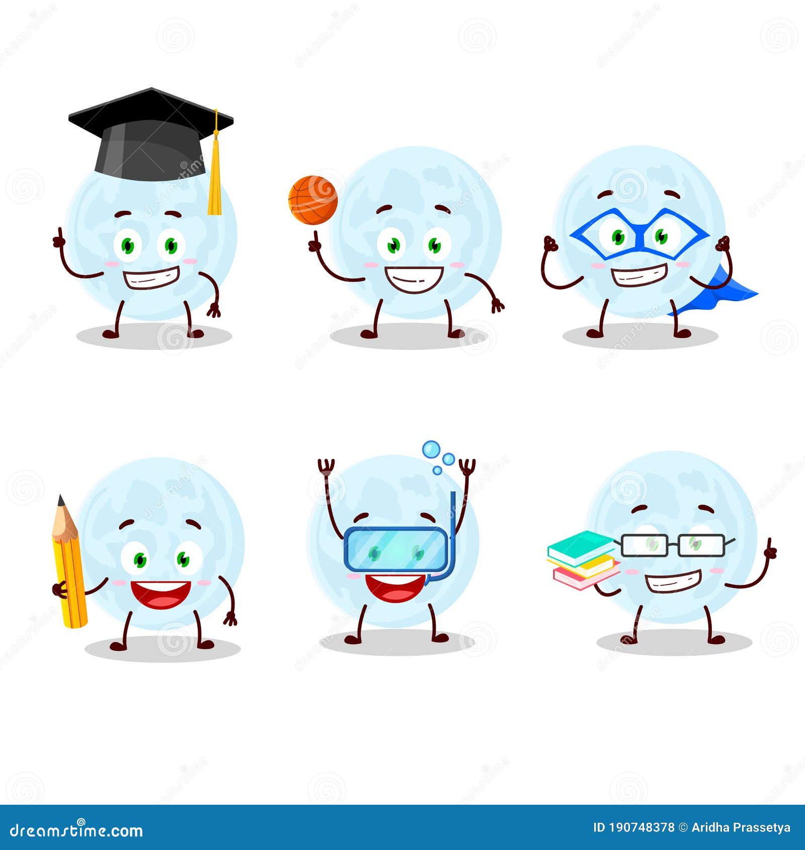 School Student of Blue Moon Cartoon Character with Various Expressions ...