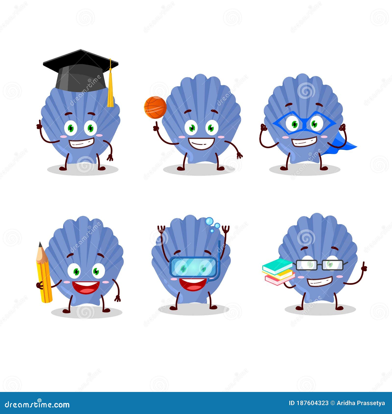 School Student of Blue Shell Cartoon Character with Various Expressions ...