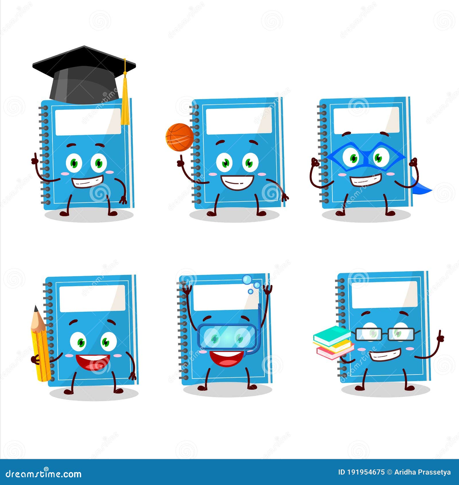 School Student of Blue Study Book Cartoon Character with Various ...