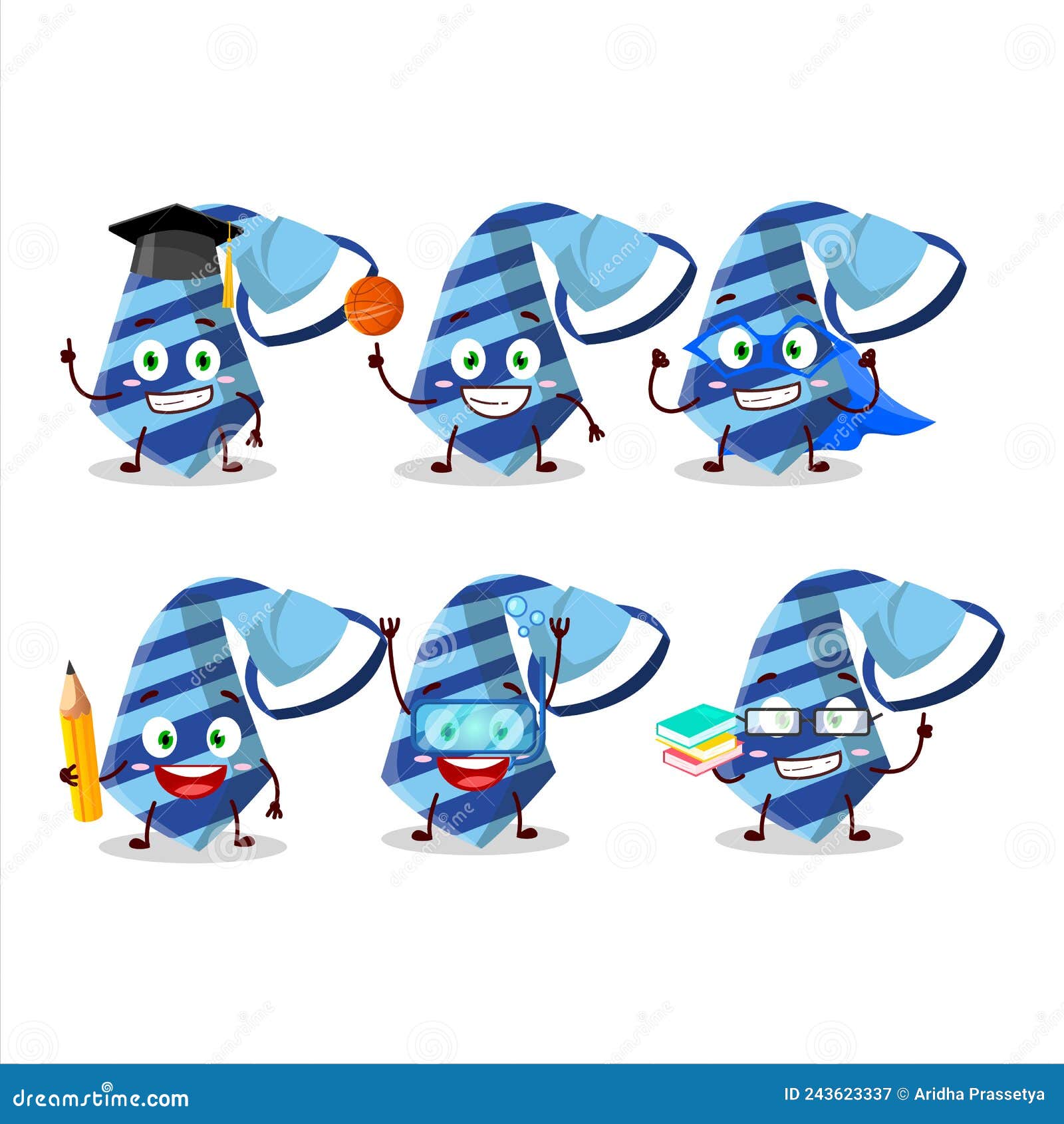 School Student of Blue Tie Cartoon Character with Various Expressions ...