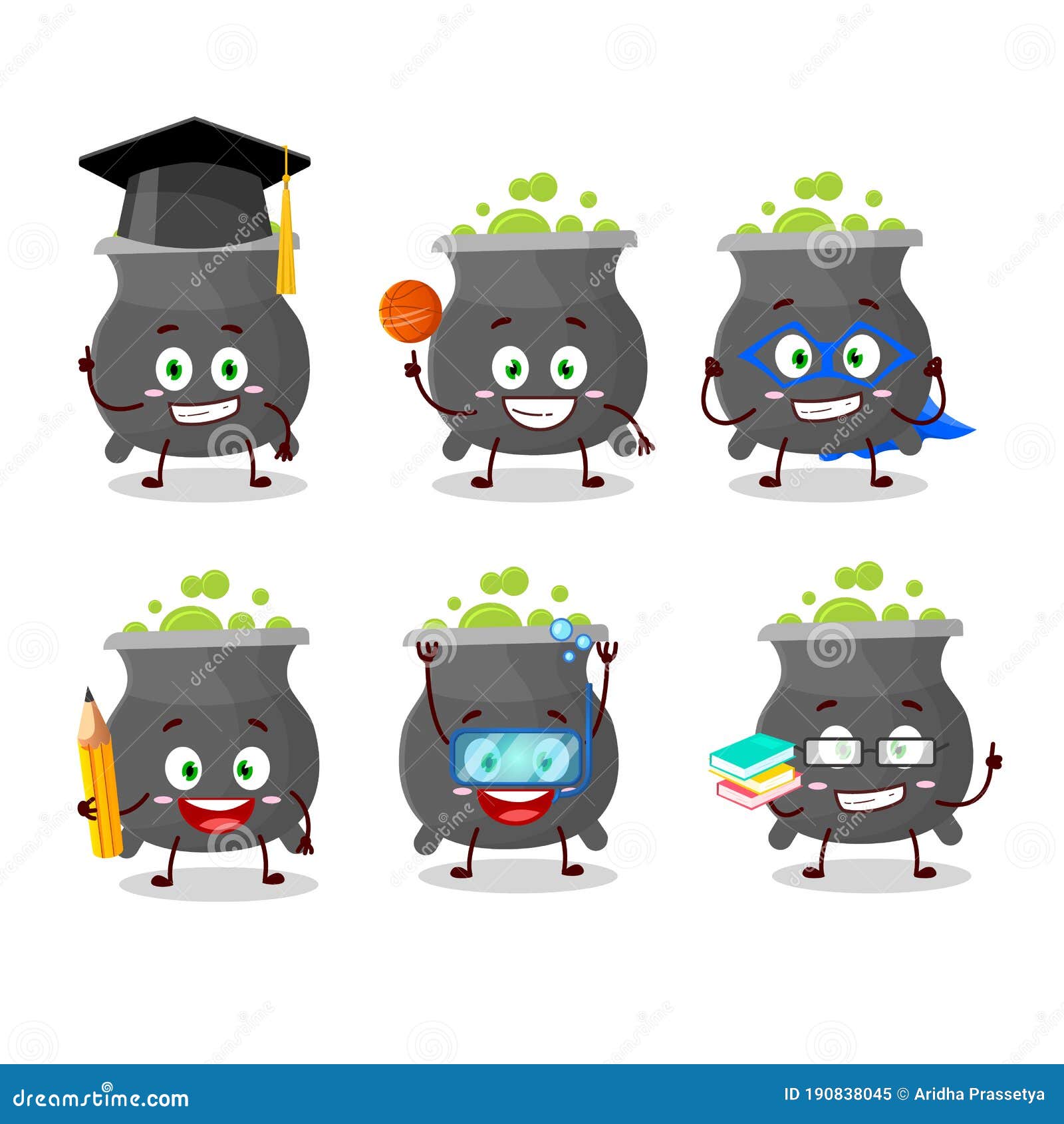 School Student of Cauldron Cartoon Character with Various Expressions ...