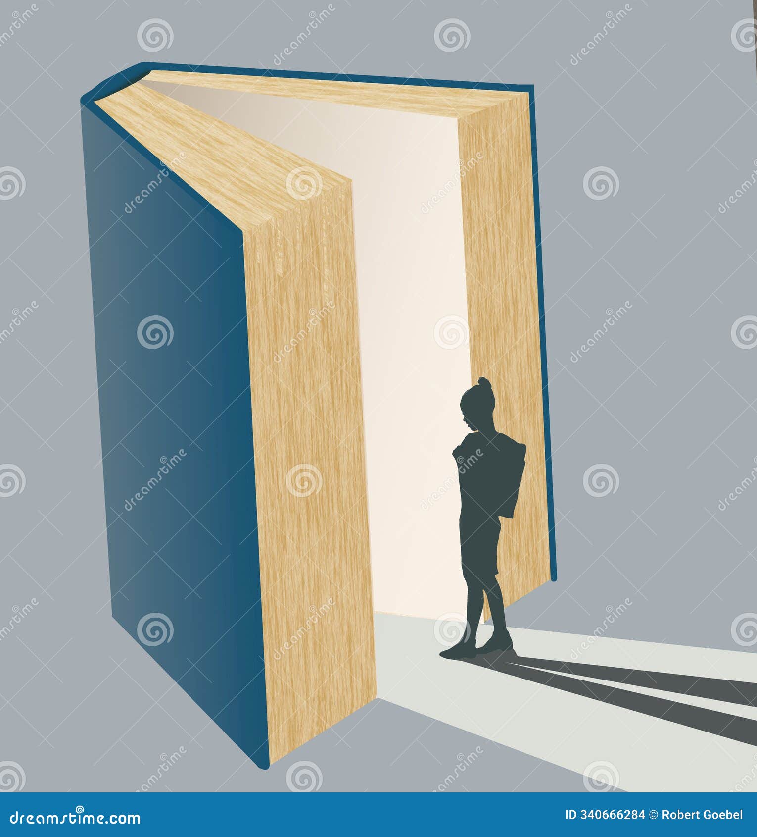 A School Student Cautiously Approaches an Open Book in a Image about ...
