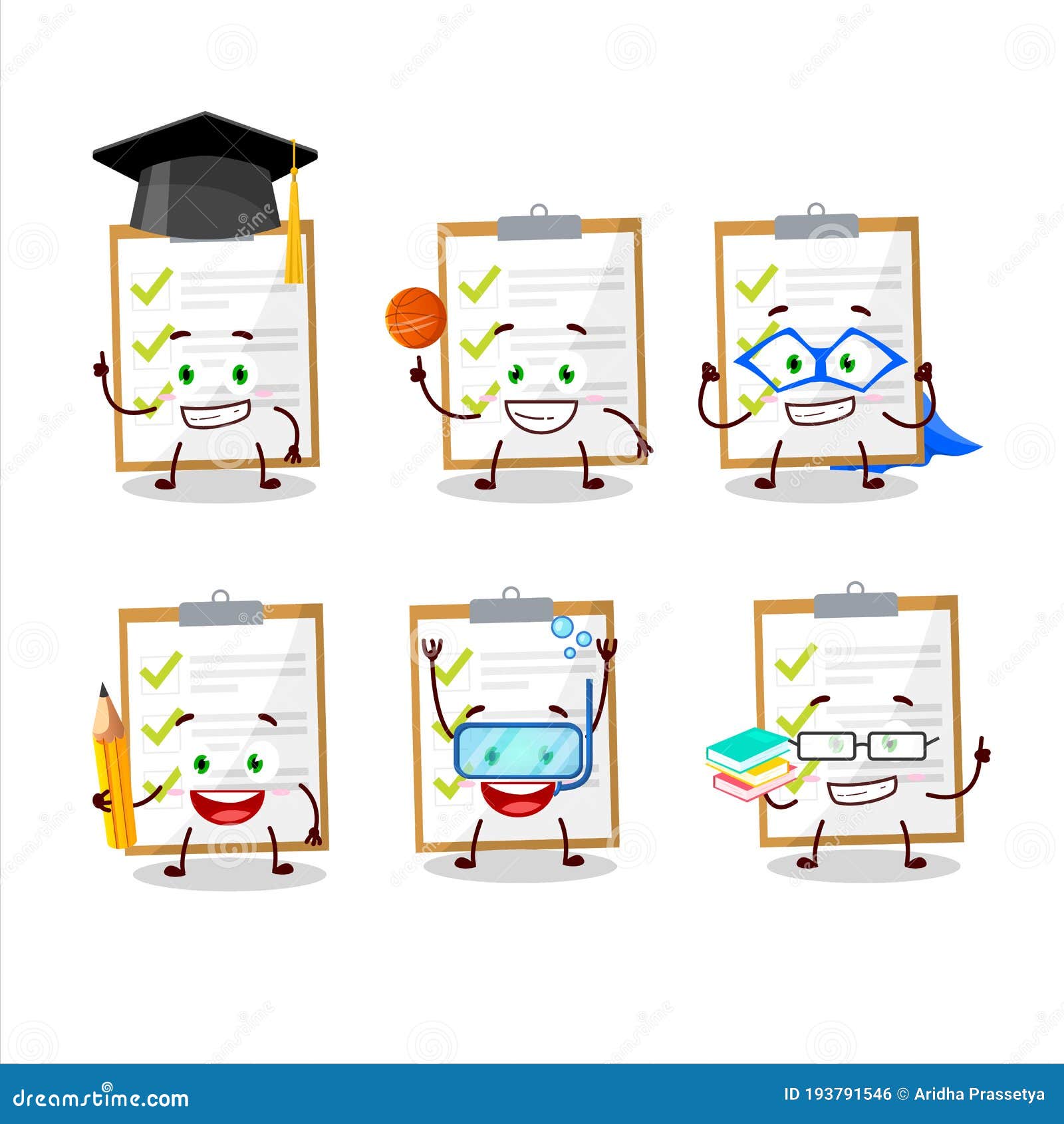 School Student of Checklist Cartoon Character with Various Expressions ...