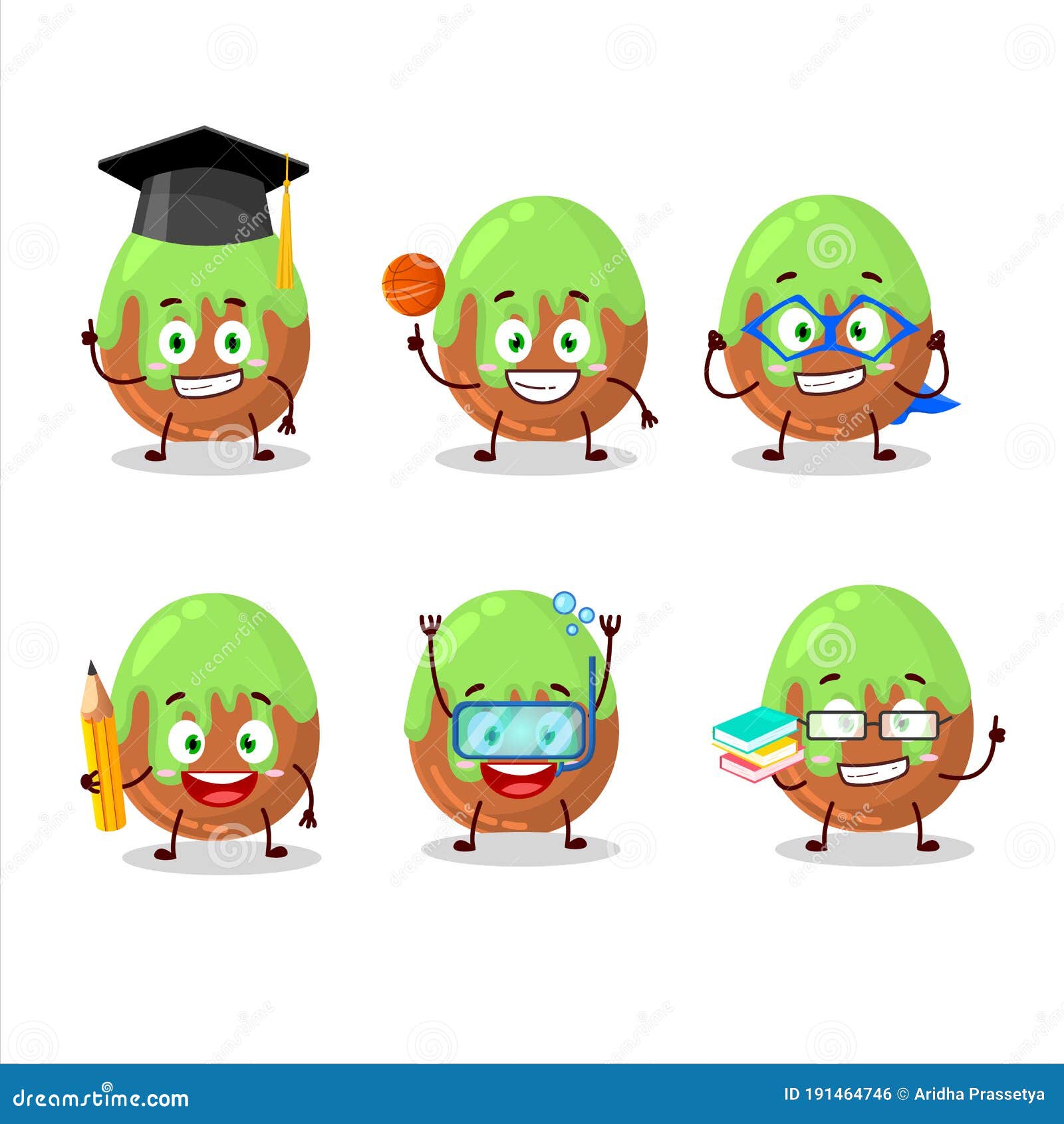 School Student of Choco Green Candy Cartoon Character with Various ...