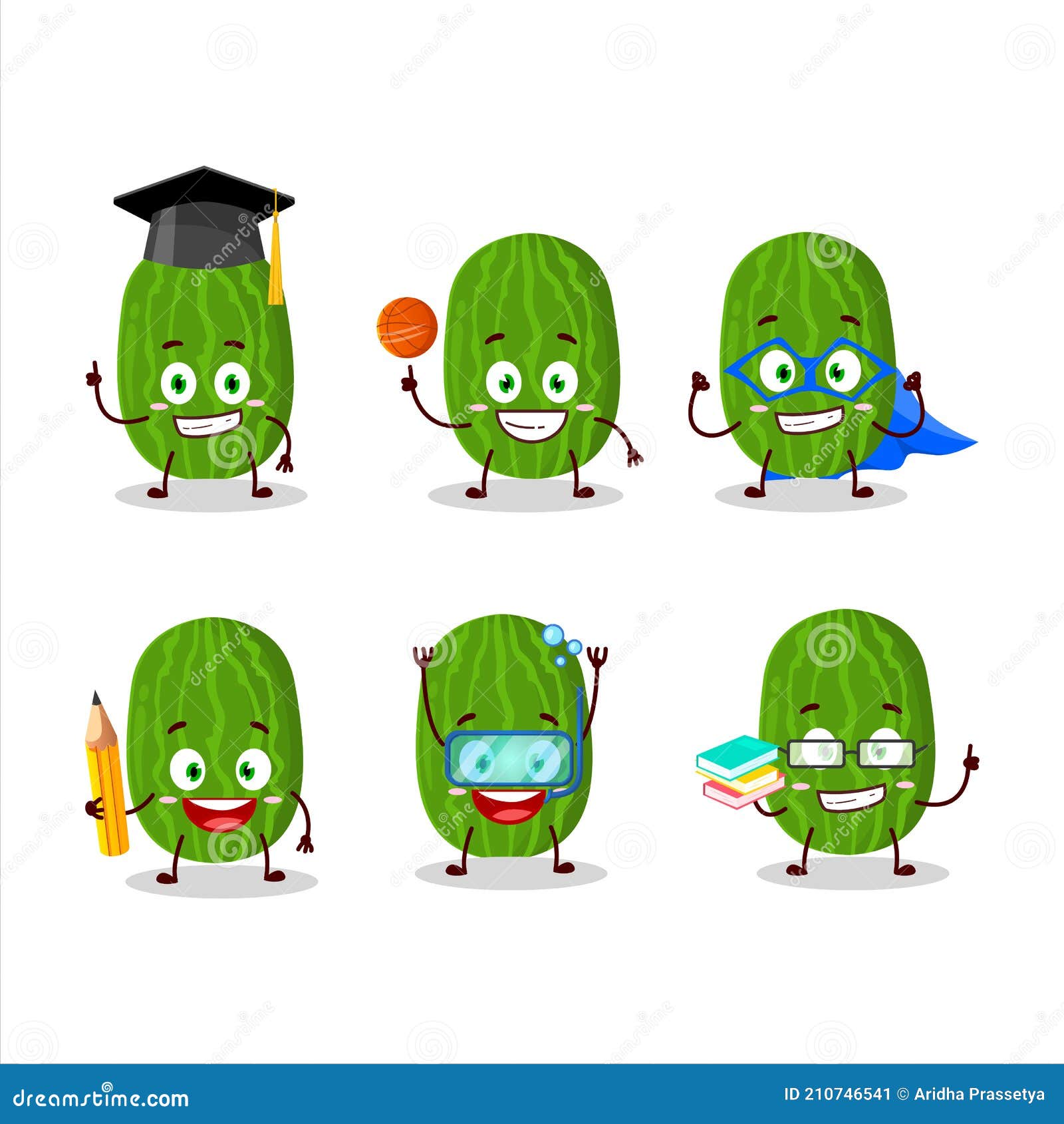 School Student of Cucamelon Cartoon Character with Various Expressions ...