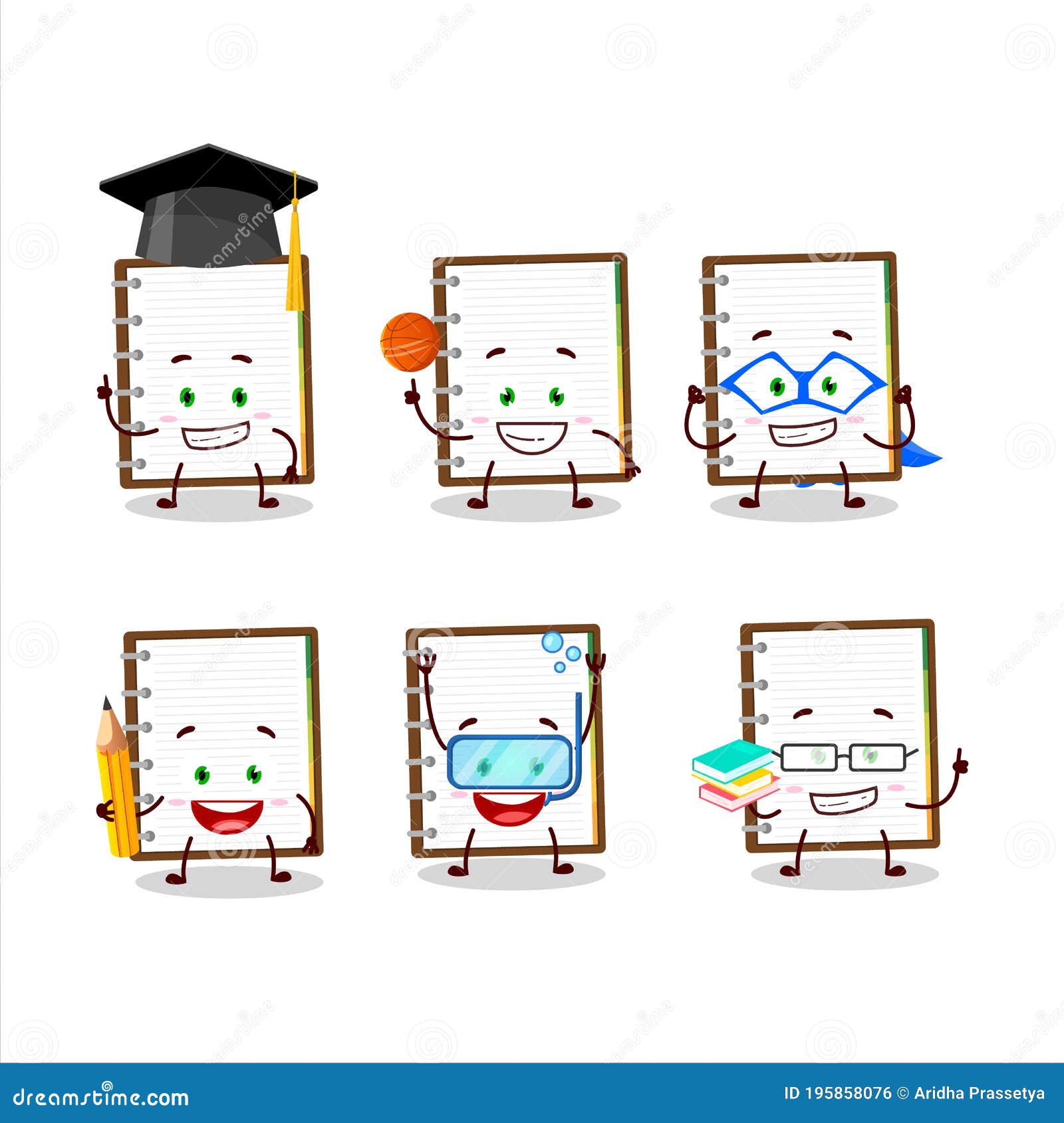 School Student of Diary Notes Cartoon Character with Various ...