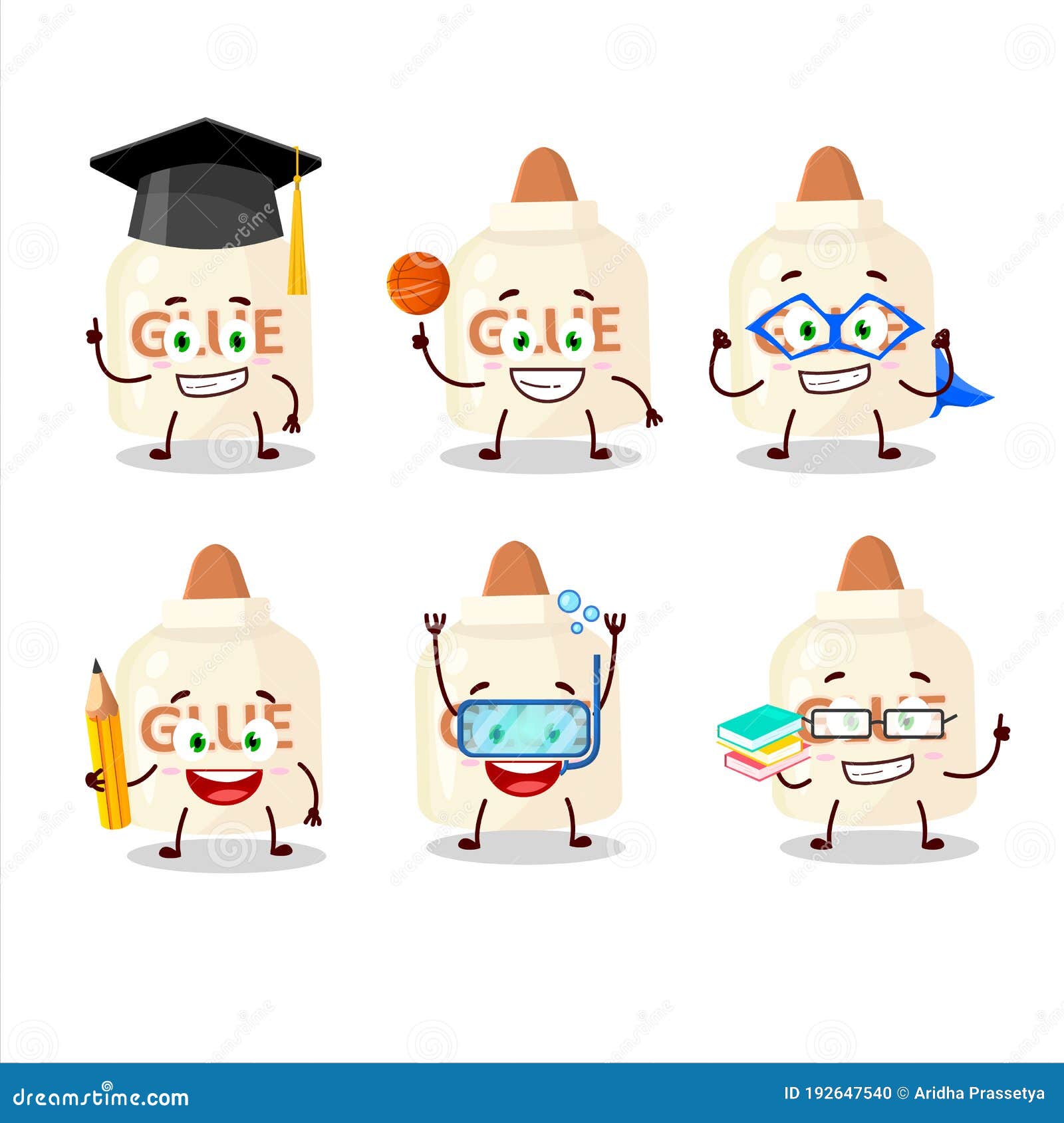 School Student of Glue Cartoon Character with Various Expressions Stock ...