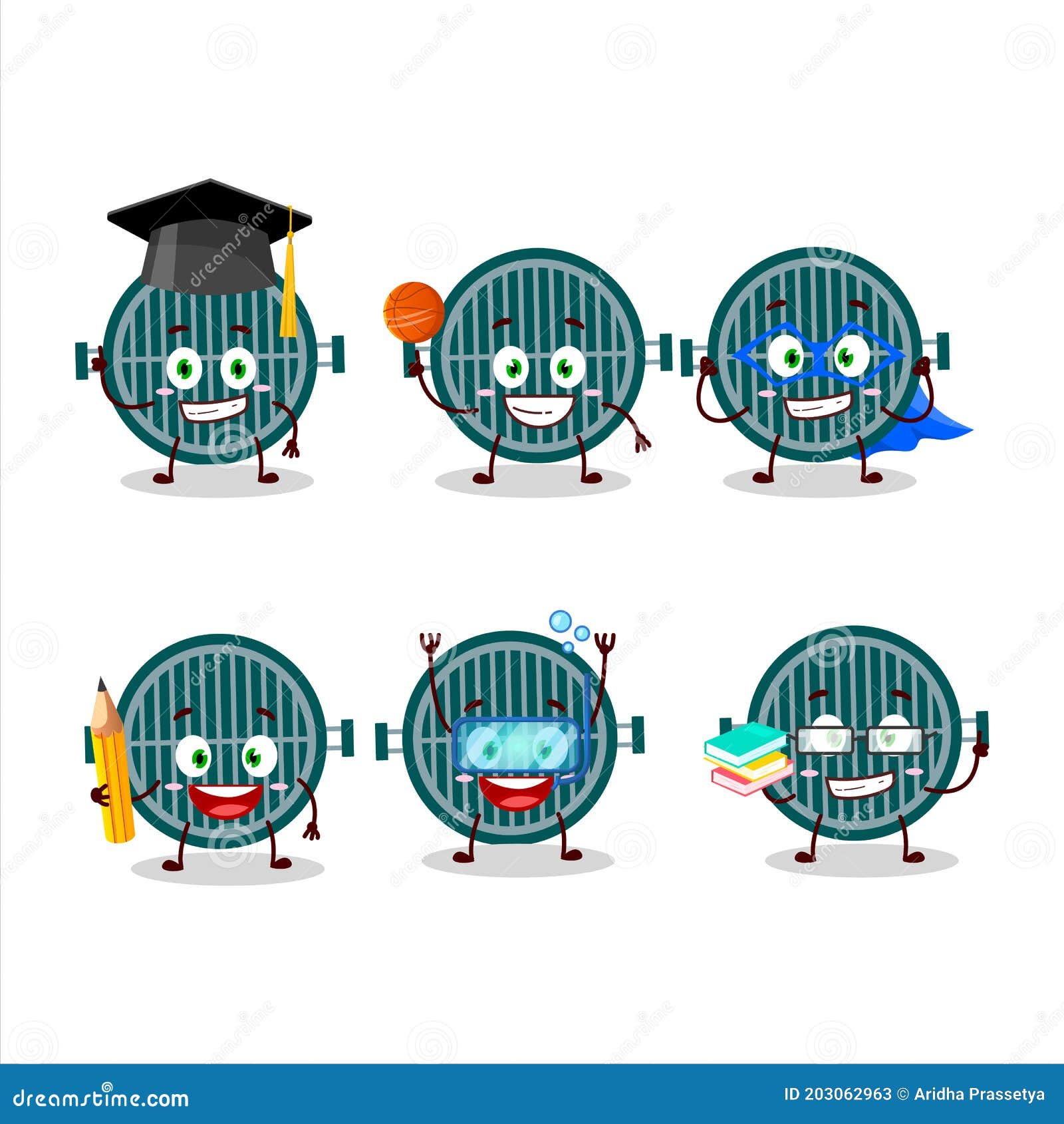 School Student of Grill Cartoon Character with Various Expressions ...