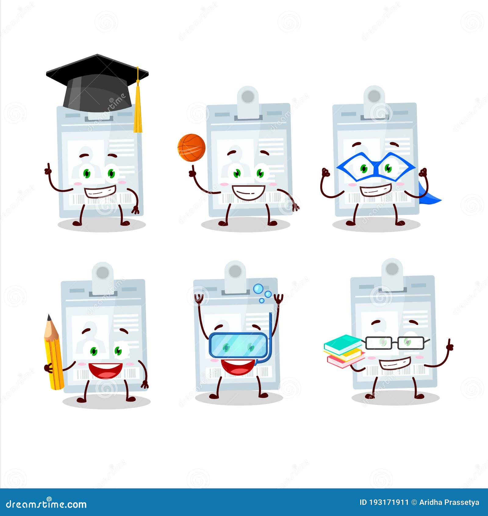 School Student of Id Card Cartoon Character with Various Expressions ...