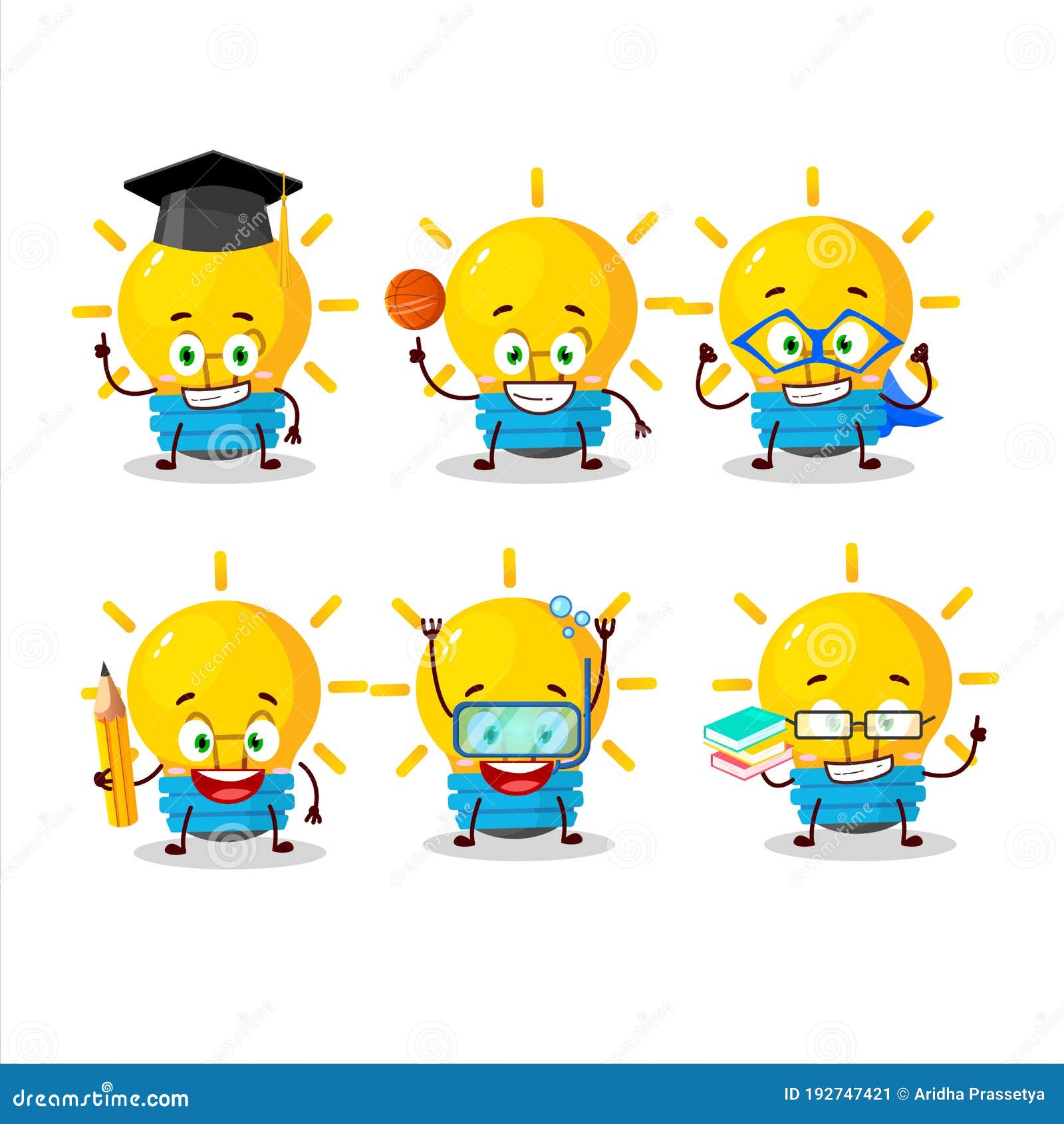 School Student of Lamp Ideas Cartoon Character with Various Expressions ...
