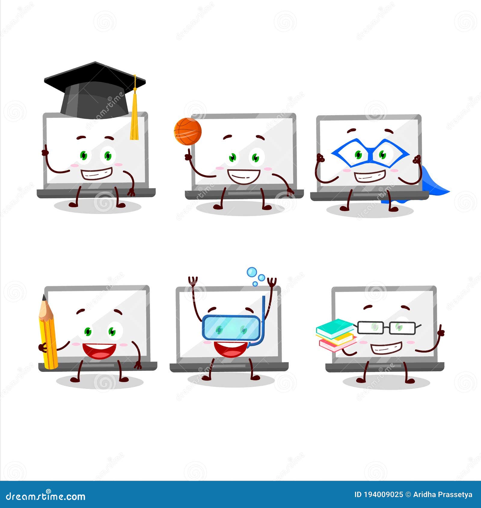 School Student of Laptop Cartoon Character with Various Expressions ...