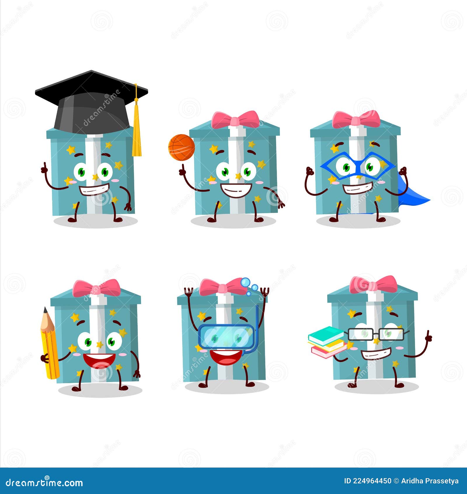 School Student of Magic Gift Box Cartoon Character with Various ...