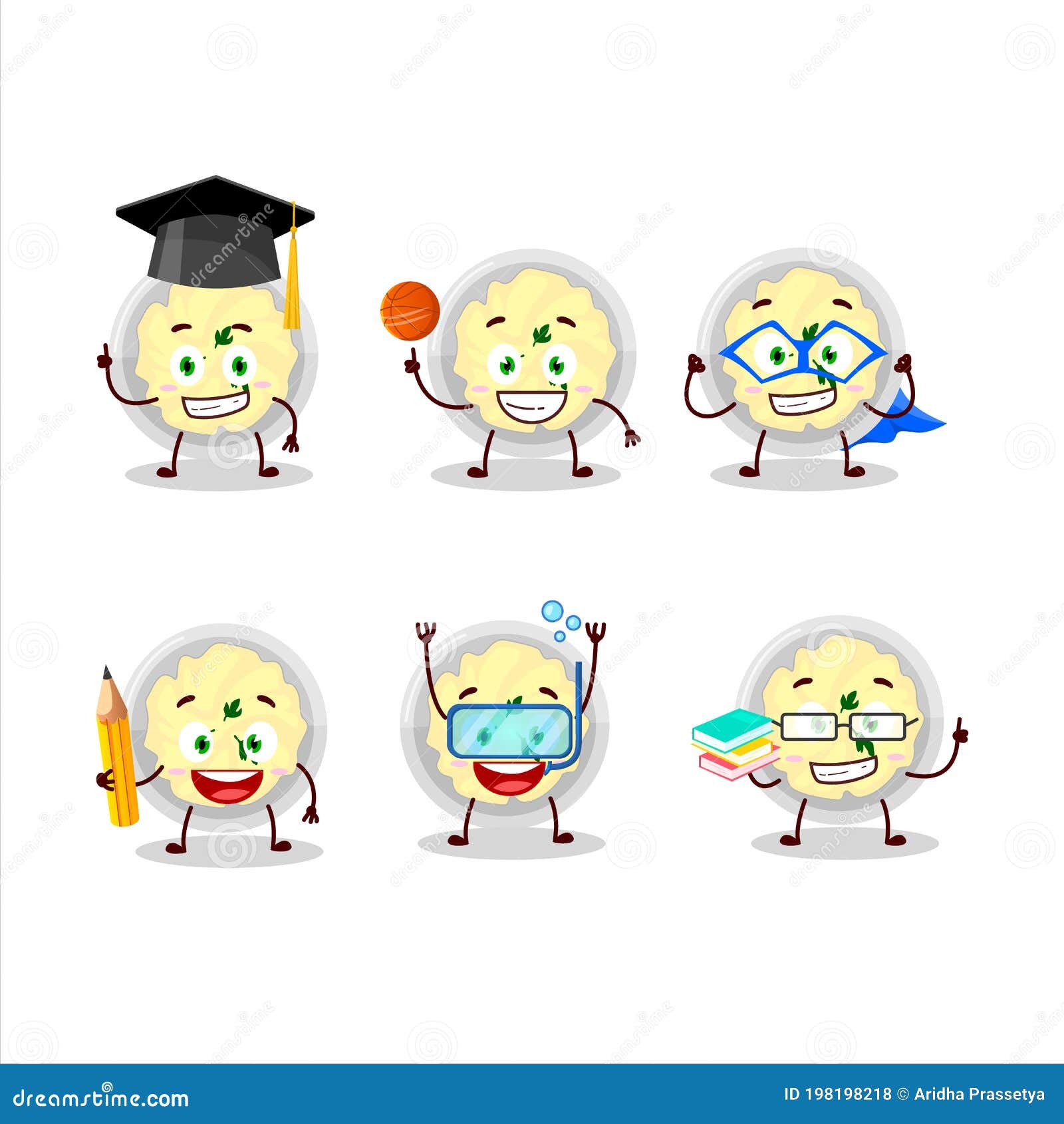 School Student of Mashed Potatoes Cartoon Character with Various ...