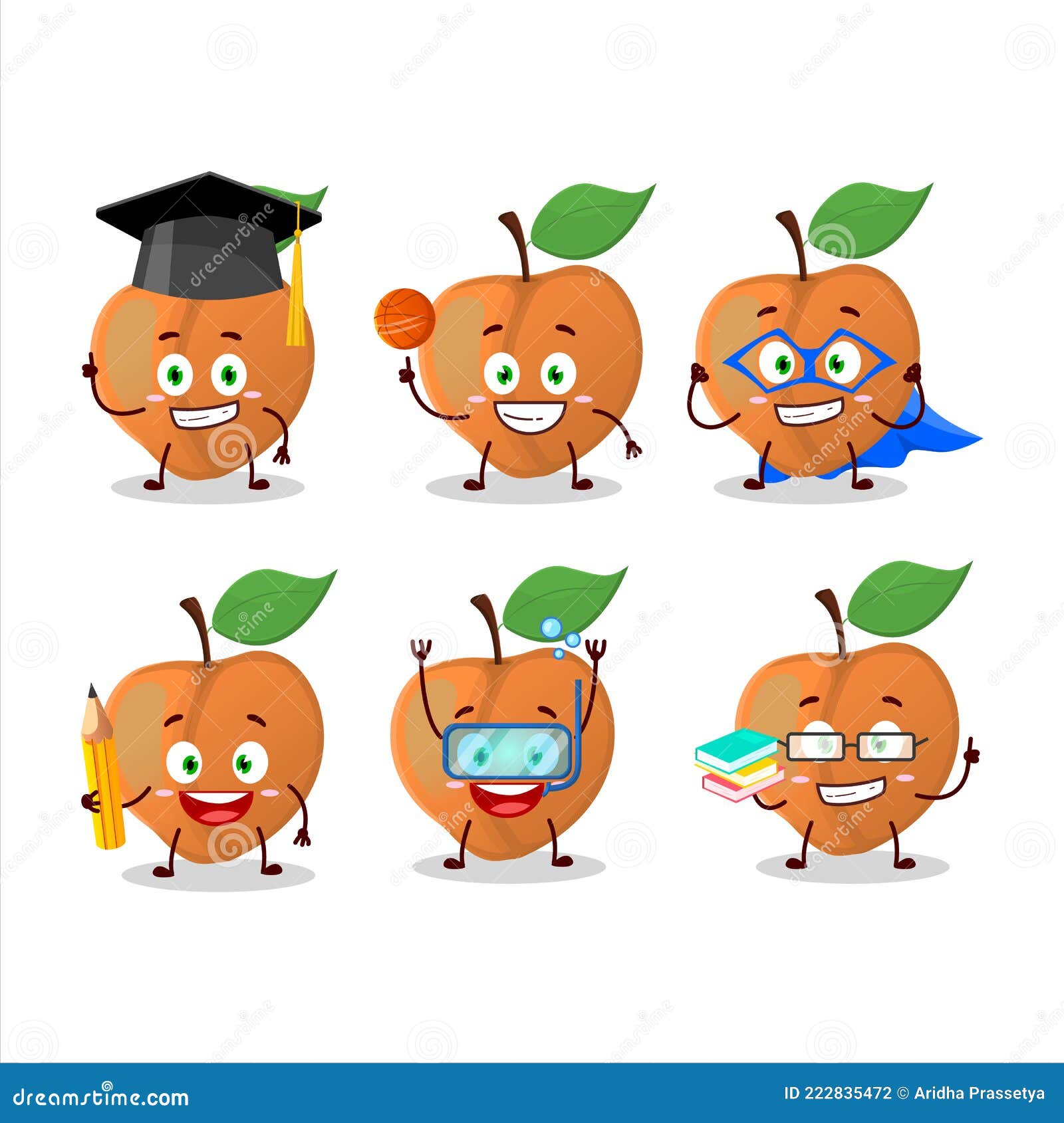 School Student of Peach Cartoon Character with Various Expressions ...