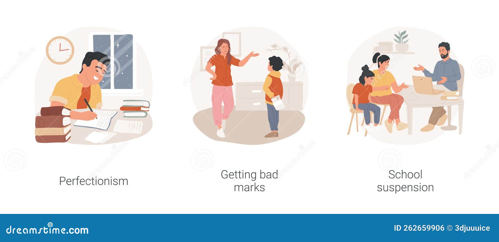 School Student Problems Isolated Cartoon Vector Illustration Set. Stock ...