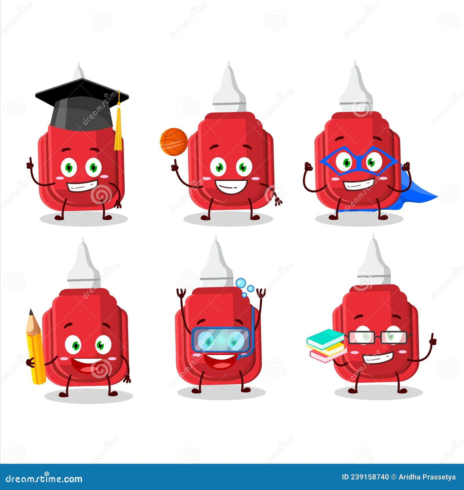 School Student of Red Correction Pen Cartoon Character with Various ...
